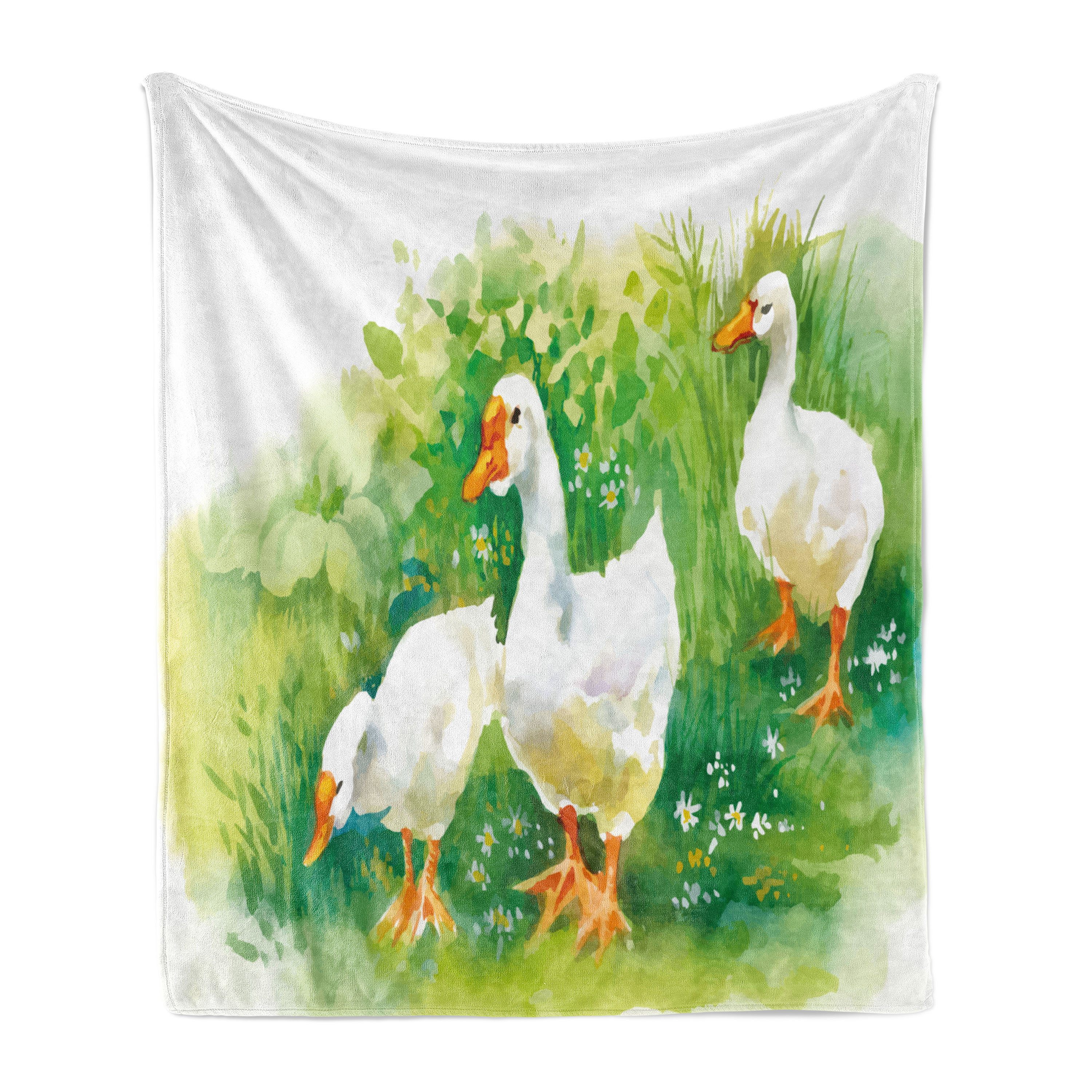 Ambesonne Duck Fleece Throw Blanket Goose Farm Lake Plants Green and ...