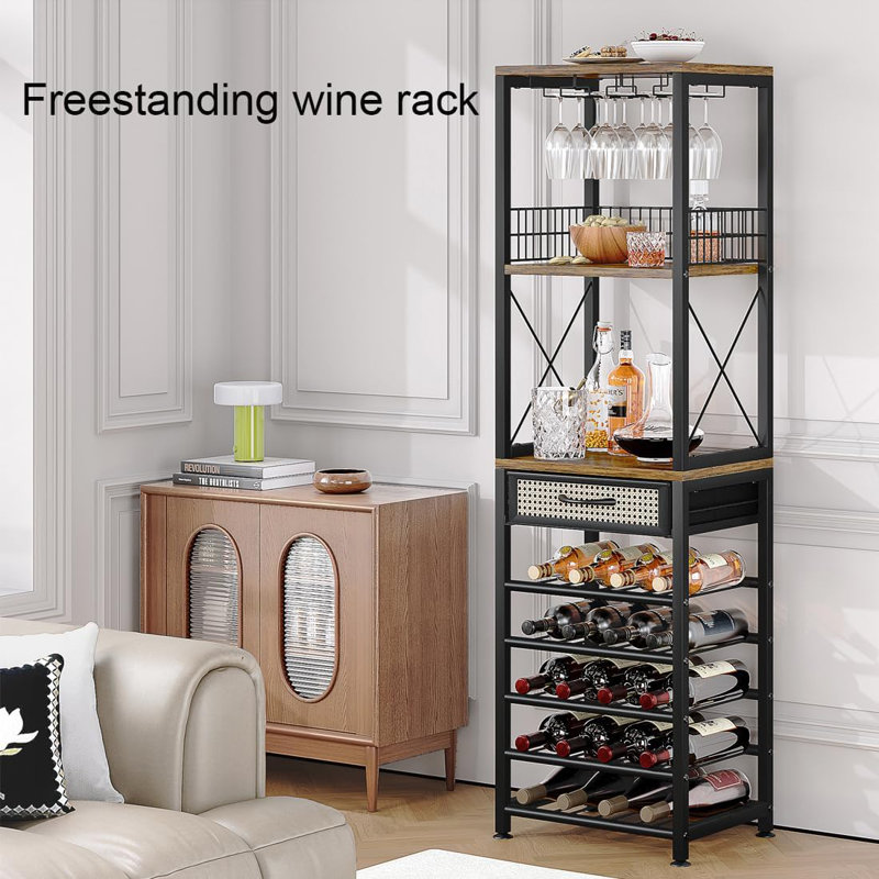 Mercer41 Wine Rack Freestanding Floor Bar Cabinet,Black+Rustic | Wayfair