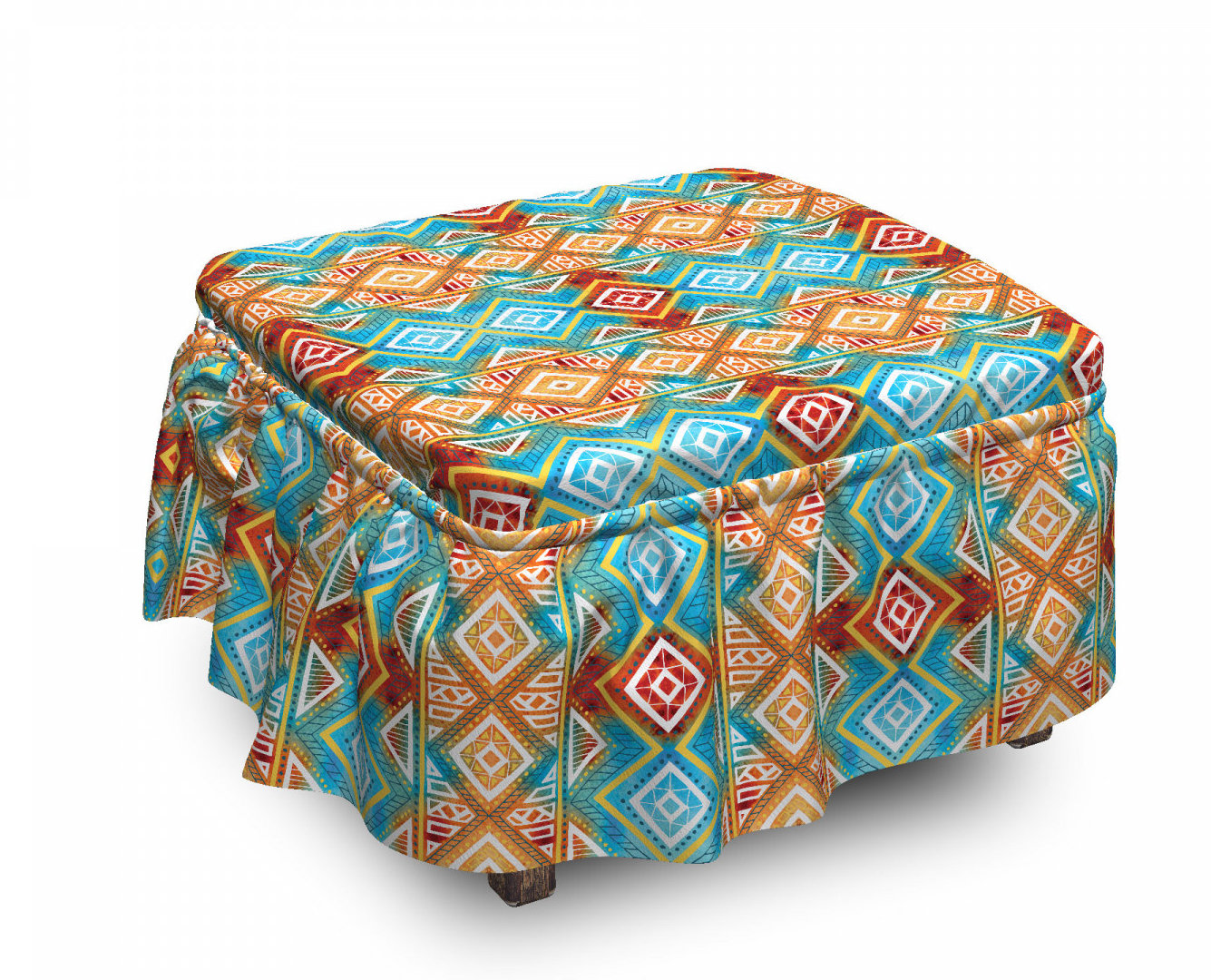 East Urban Home Tie Dye Geometric Ottoman Slipcover | Wayfair