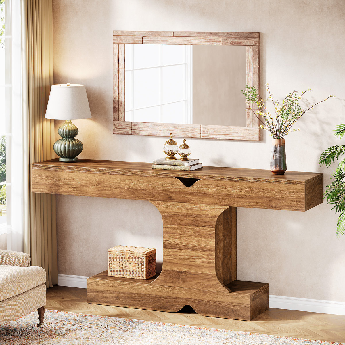 Millwood Pines Modern Console Table for Living Room, 63-Inch Wood ...