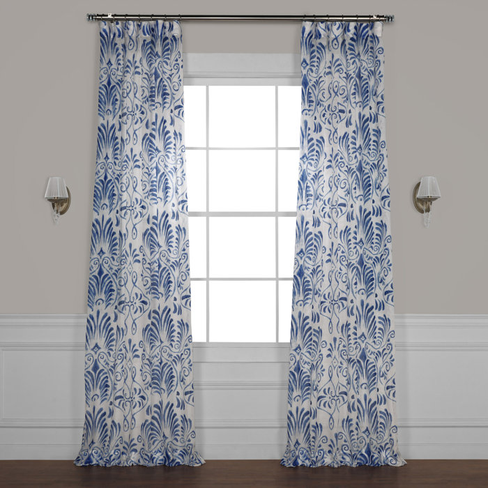 Charlton Home® Bohn Xenia Blue Damask Floral Printed Rod Pocket Sheer ...