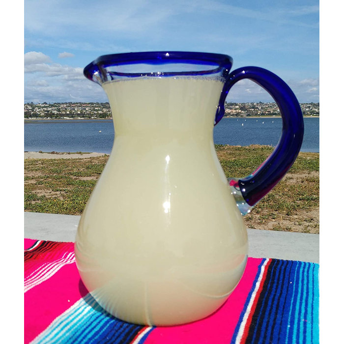 Rosecliff Heights Varian Mexican Hand Blown 84 oz. Blue Rim Pitcher ...