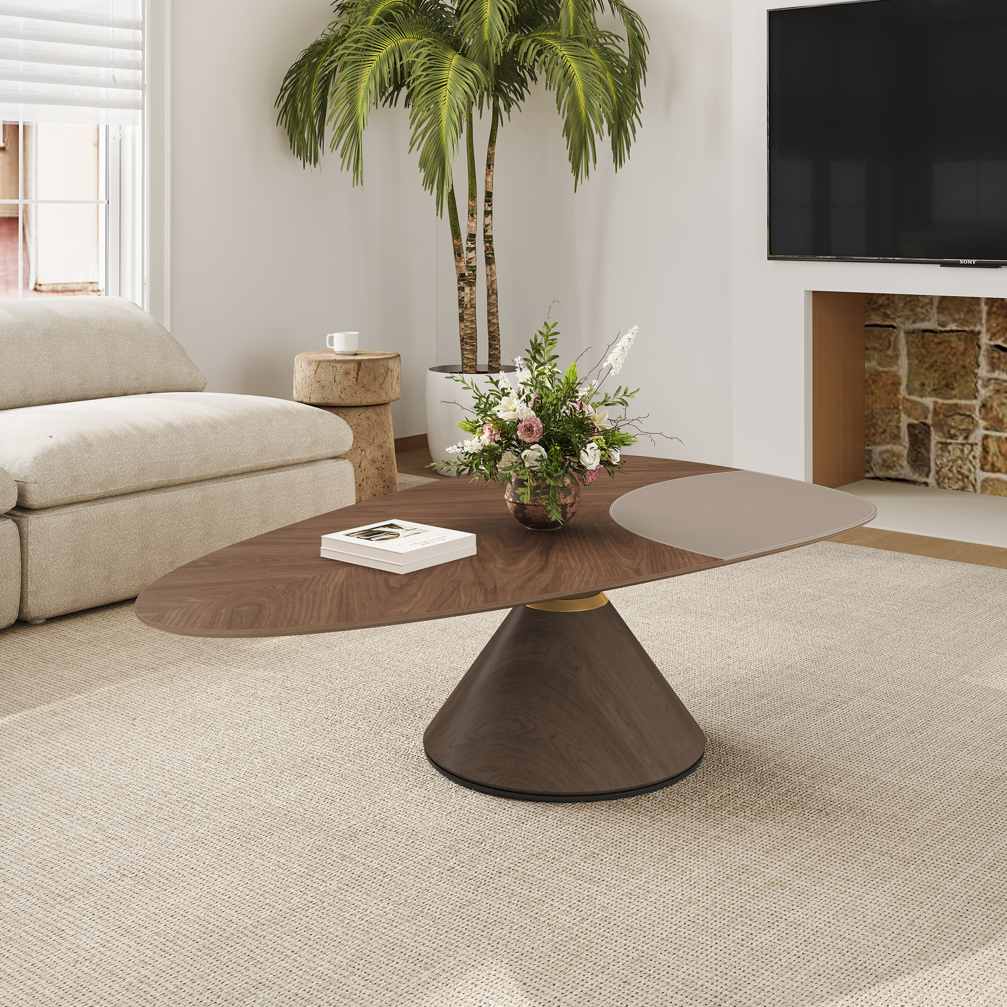 George Oliver 47" Mid Century Modern Coffee Table,Triangular solid wood ...