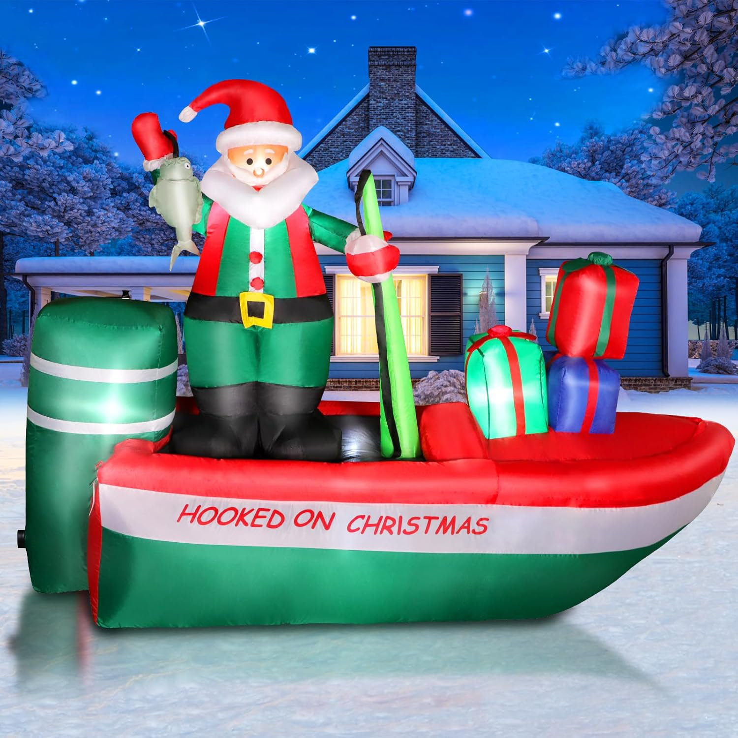The Holiday Aisle® 8FT Christmas Inflatables Santa Claus Fishing On A ...