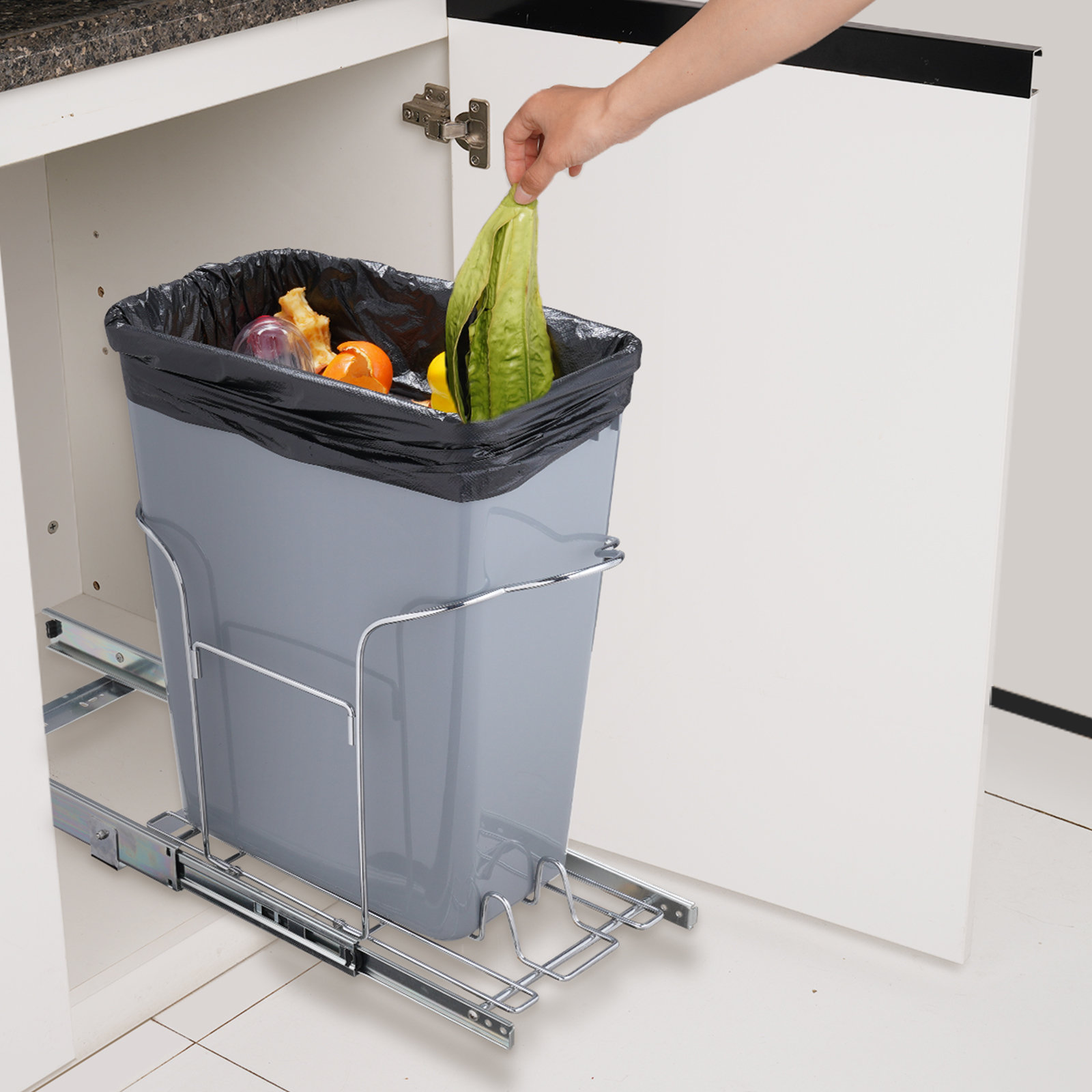 VEVOR Pull-Out Trash Can, 29L Single Bin Incluede, Under Mount Kitchen ...