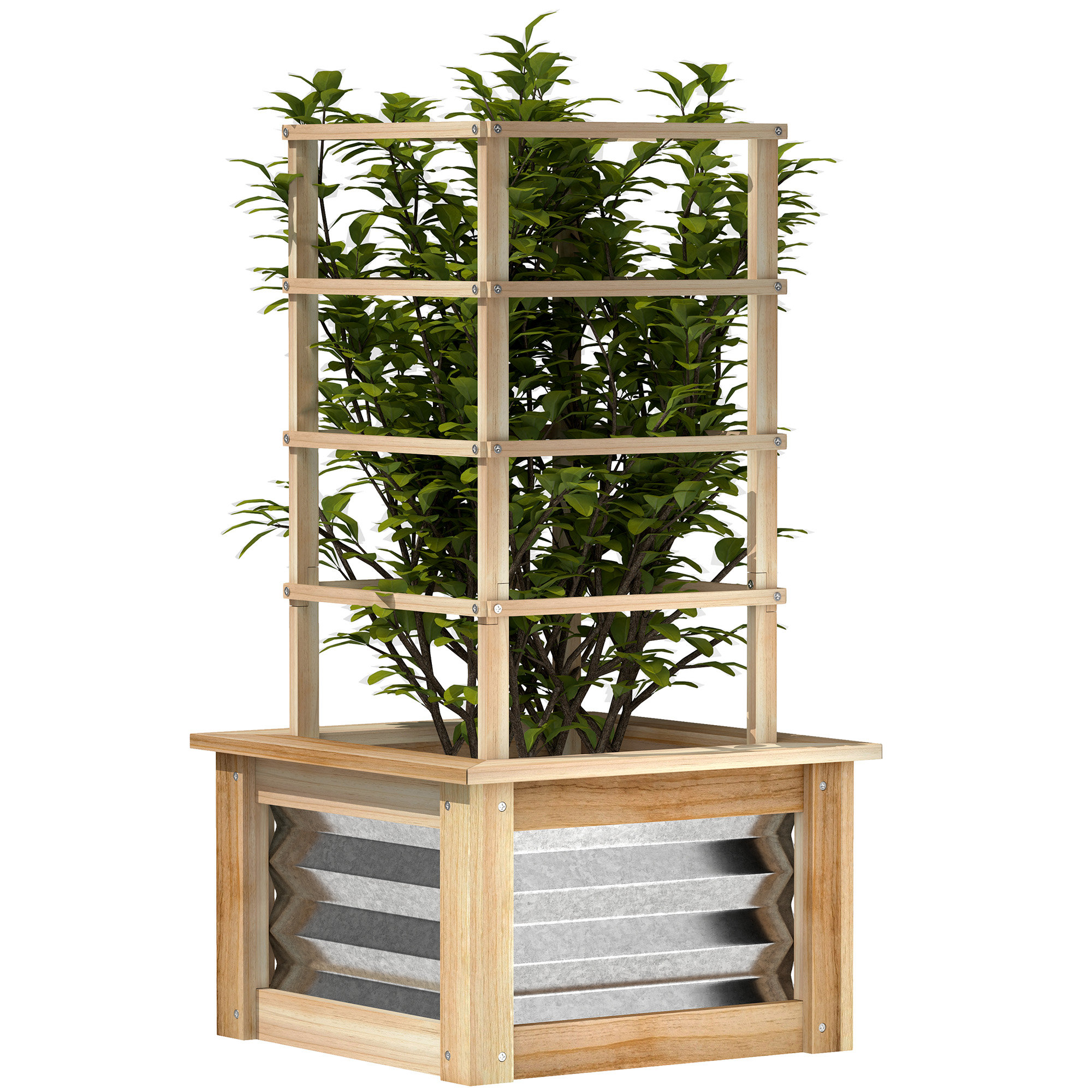 Arlmont & Co. Raised Garden Bed with Trellis, Wooden Planter Box with ...