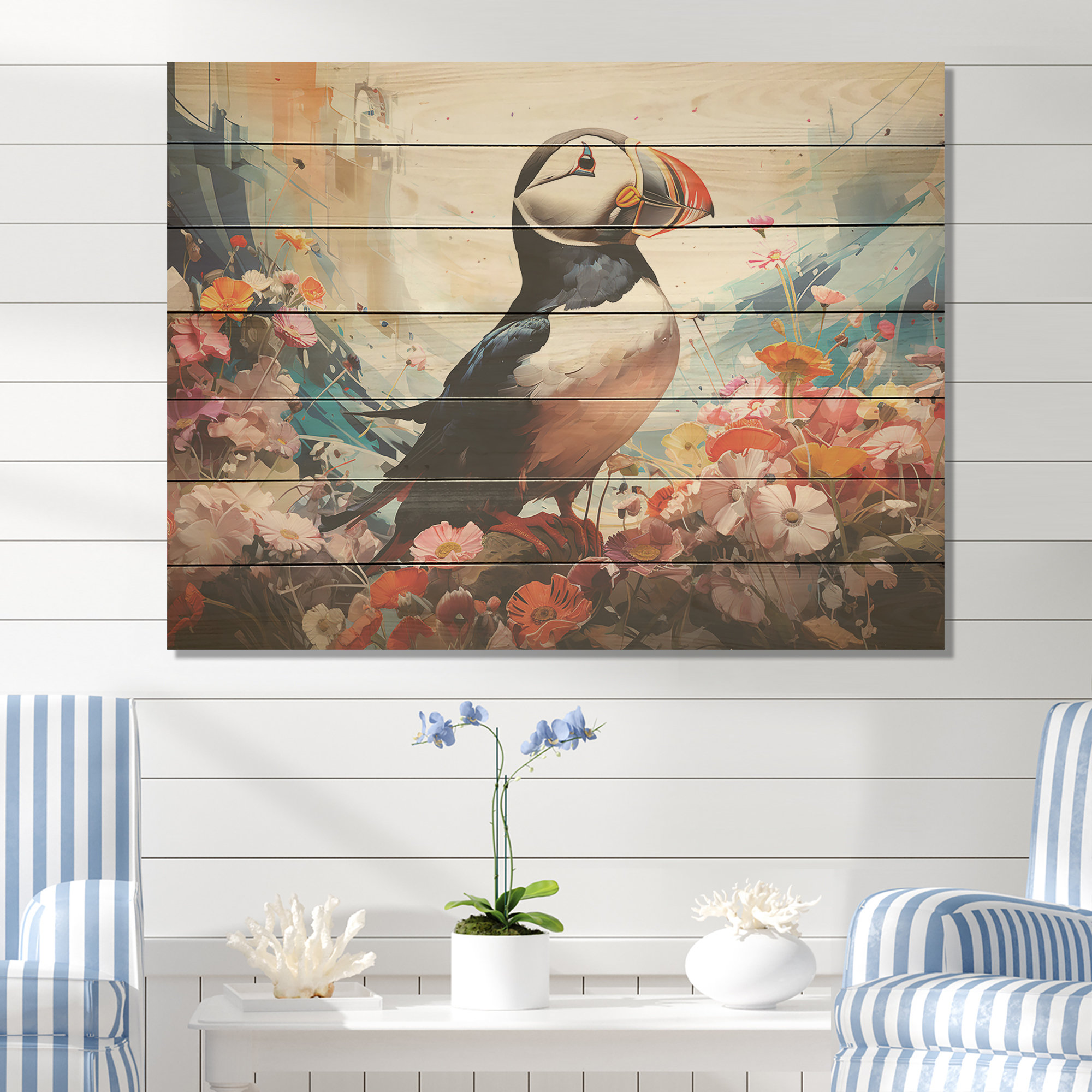 Lark Manor Morden Puffin Bird Portrait III - Coastal Animal On Wood ...