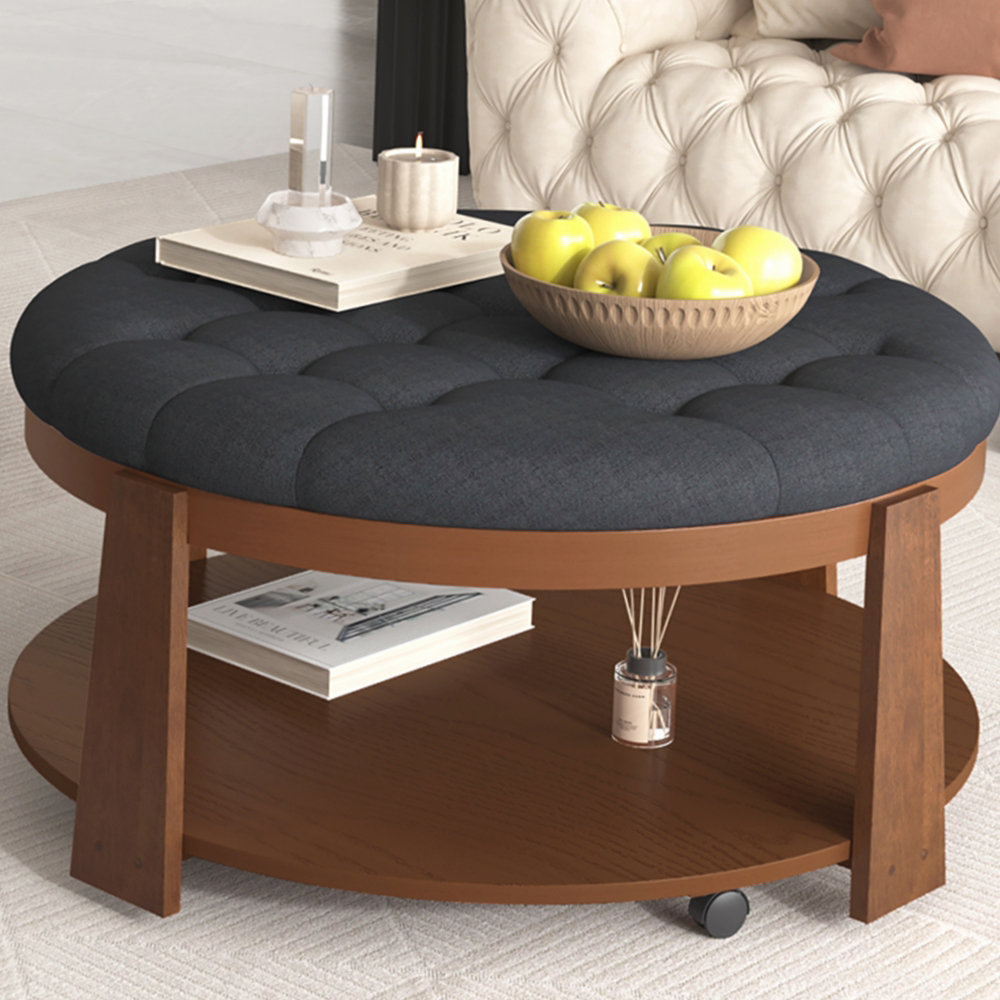 Lark Manor™ Modern Large Round Ottoman Coffee Table 2-Tier with Wood ...