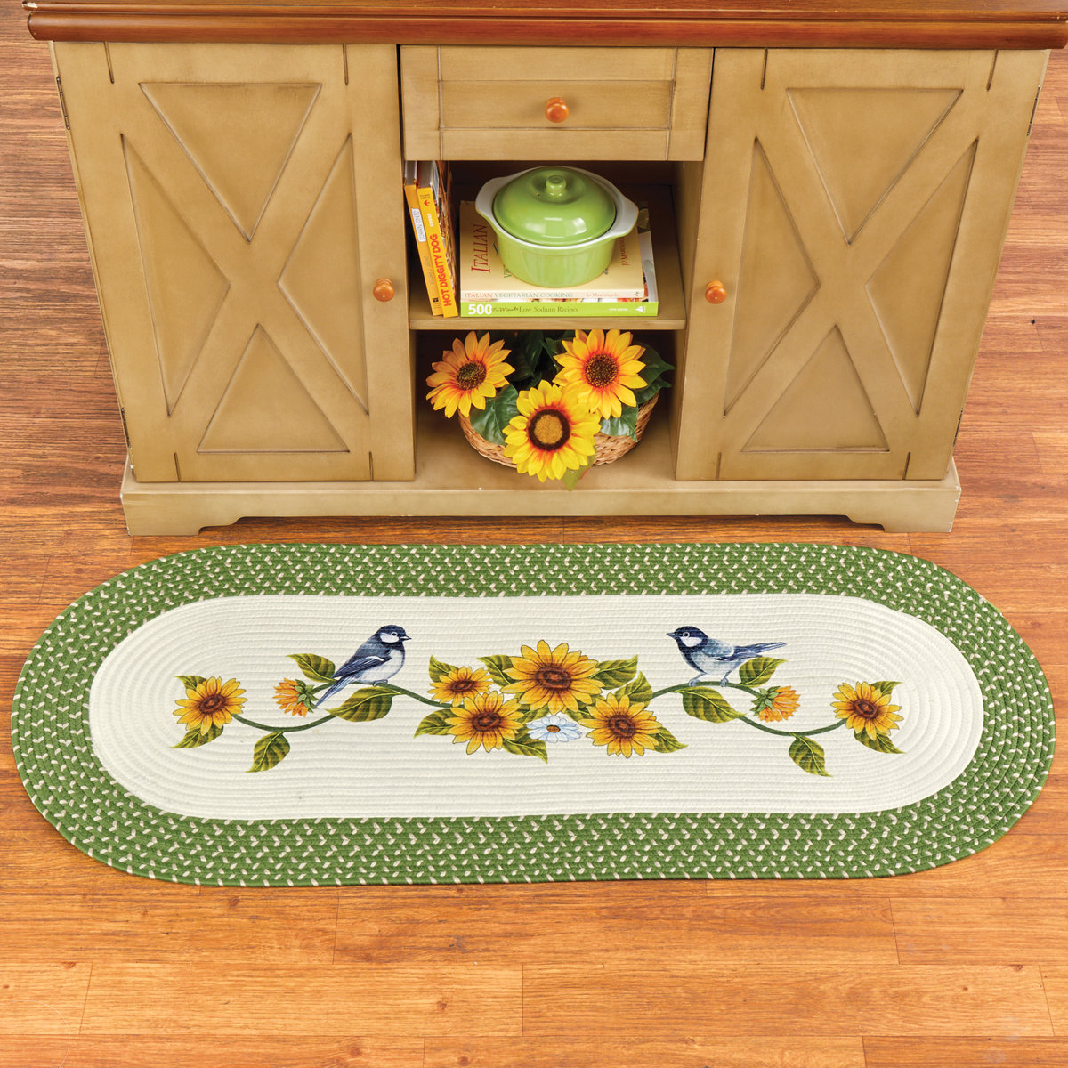 Ophelia & Co. Charming Sunflower Birds Braided Accent Rug | Wayfair