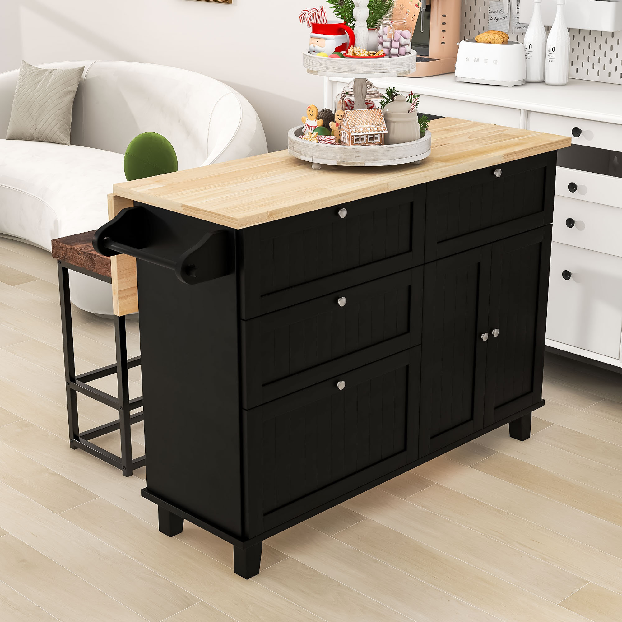 August Grove Farmhouse Kitchen Island Set, Kitchen Island with Drop ...