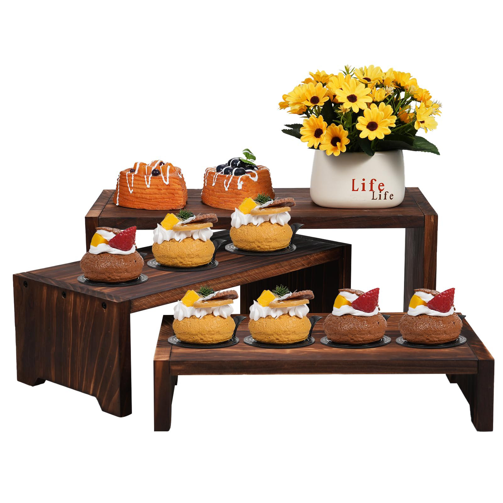 Loon Peak 3 Tier Cupcake Stand & Wood Display Risers,For Food Desserts ...