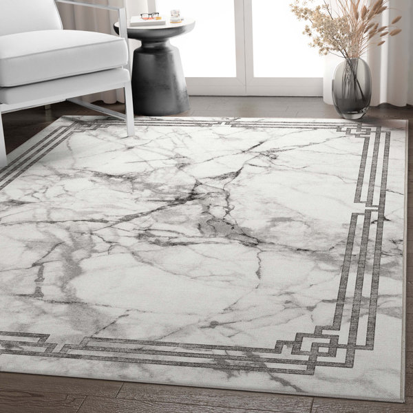 Mercer41 Gerde Marble Gray Abstract Pattern Flat-Pile Rug | Wayfair