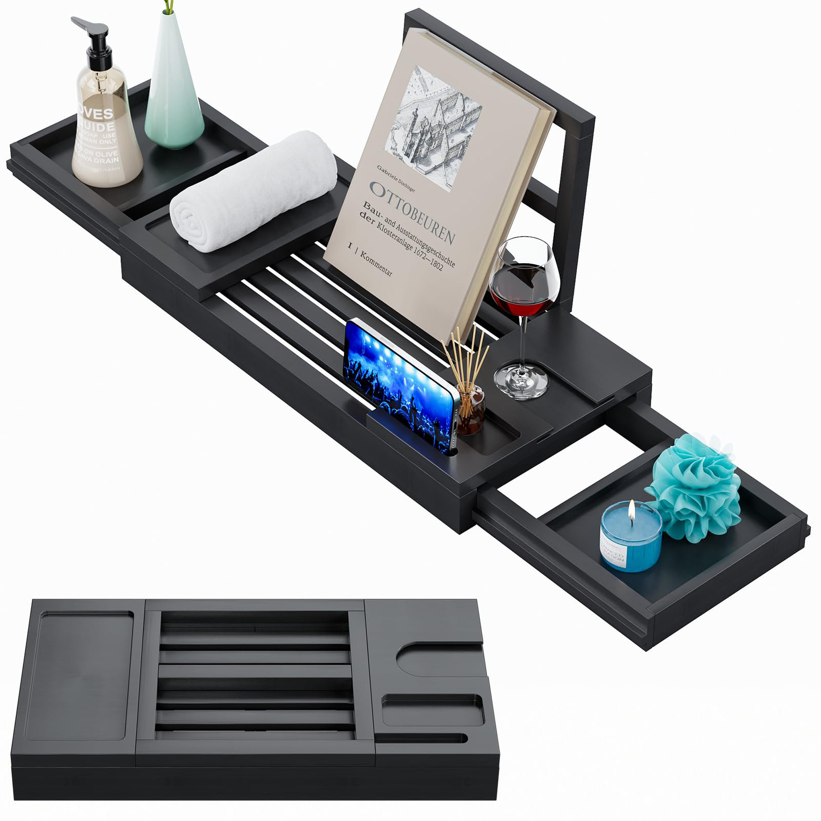 Latitude Run® Bamboo Bathtub Tray, Expandable Bathroom Tray, Waterproof ...