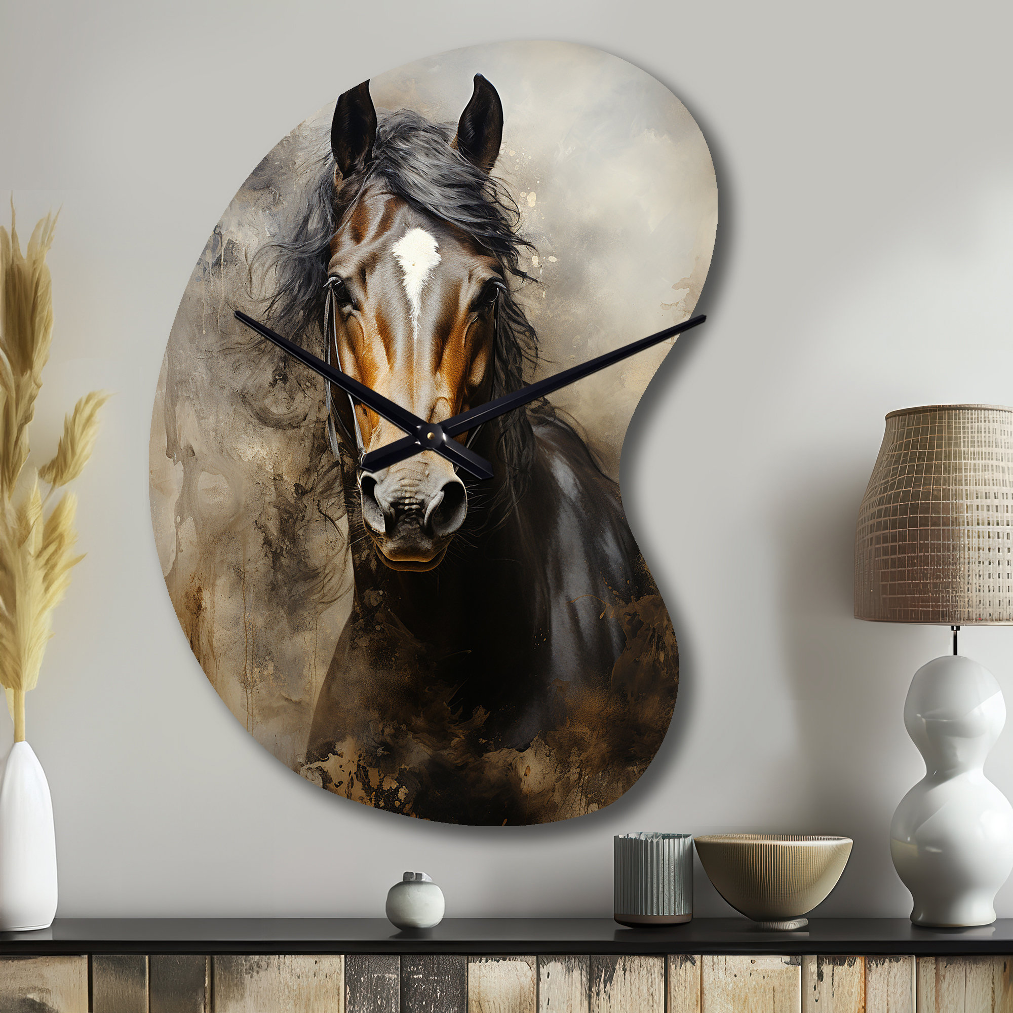 East Urban Home Heinzer - Boom Shape Decorative Brown Horse Wall Clock ...