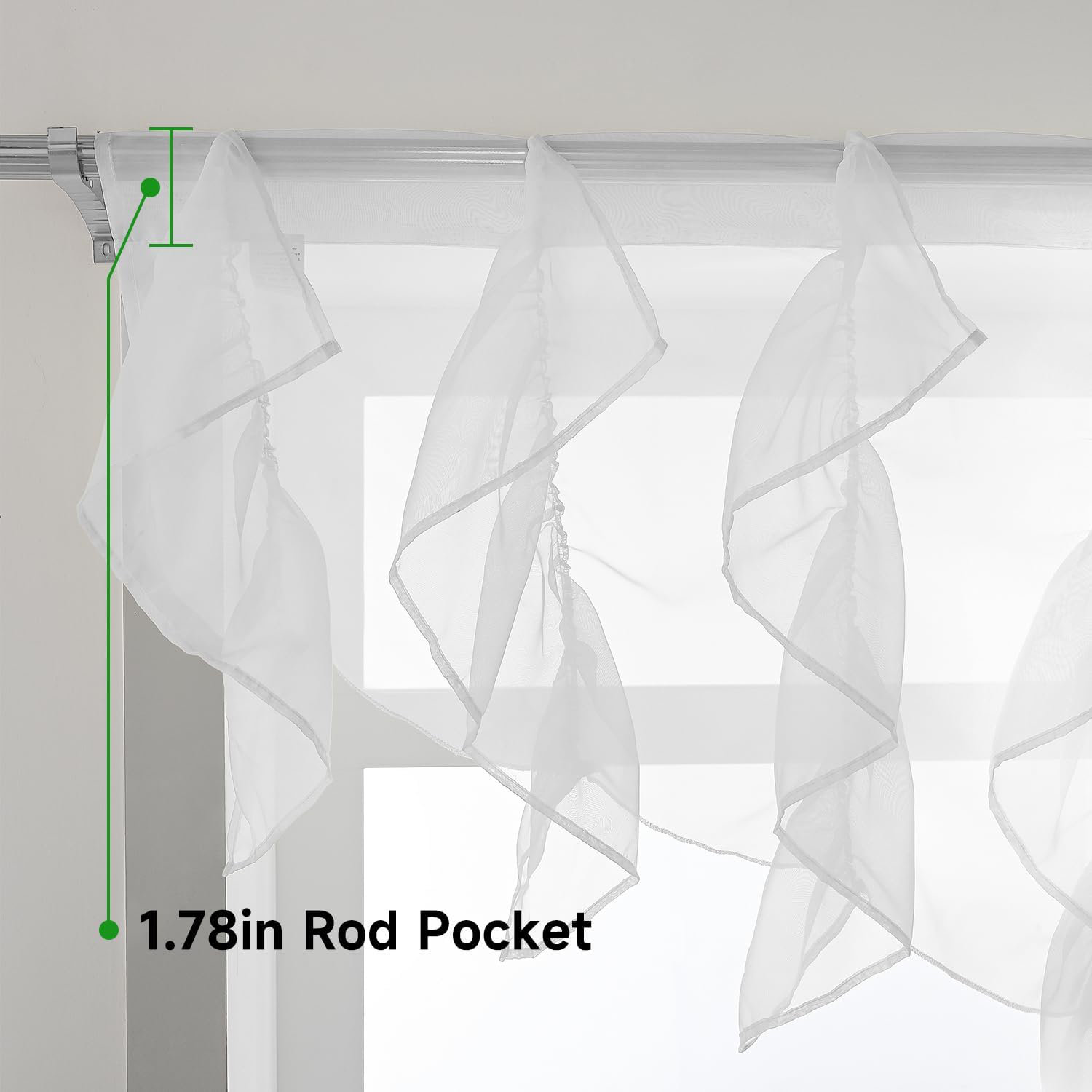 RAPTIZ Ruffled Voile Semi Sheer Curtain Valance, Kitchen Living Room ...