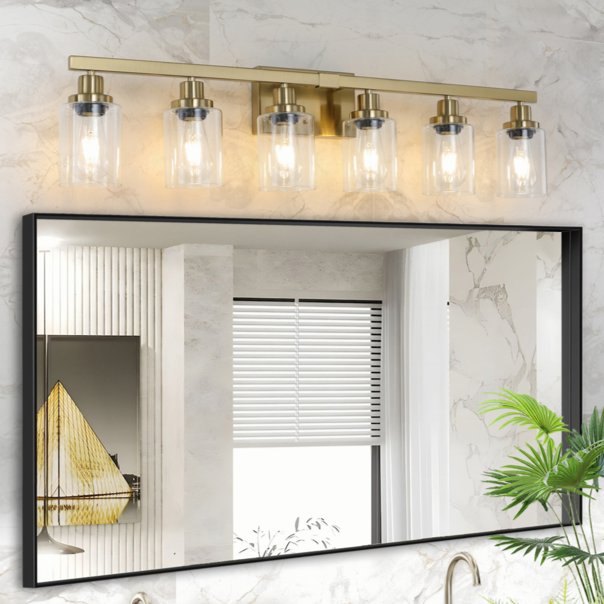 Ebern Designs Modern 6-Light Bathroom Vanity Light Fixture - With Clear ...