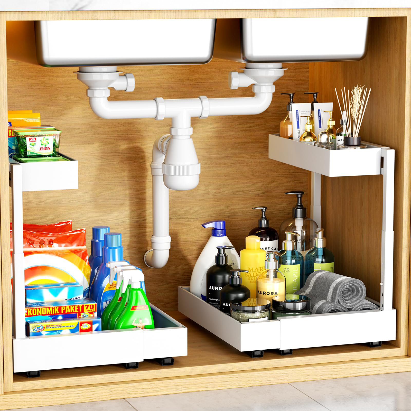 XIXIXIANGRONGAA Expandable Under Sink Organizer 2 Pack, 2 Tier Pull Out ...