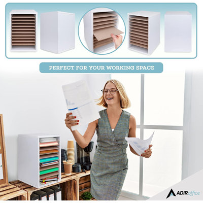 AdirOffice 11-Compartment Wood Vertical Paper Sorter Literature File ...