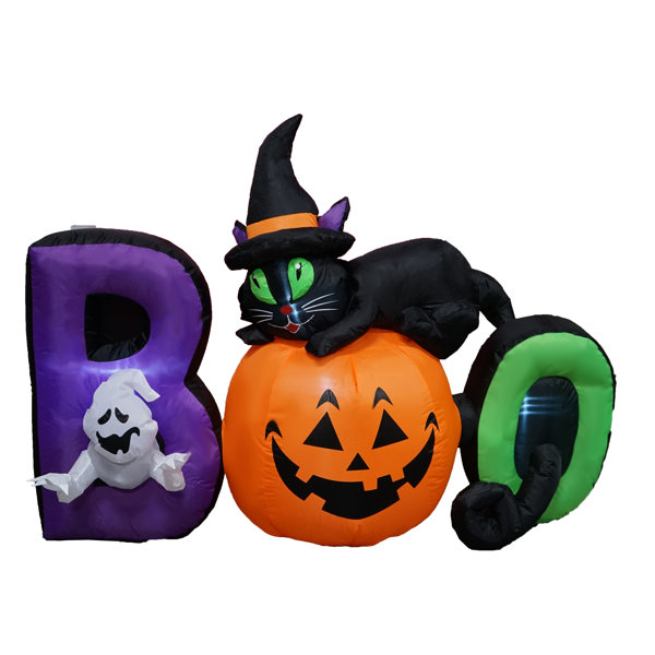 The Holiday Aisle® 6 Foot Long Lighted Happy Halloween Inflatable BOO ...