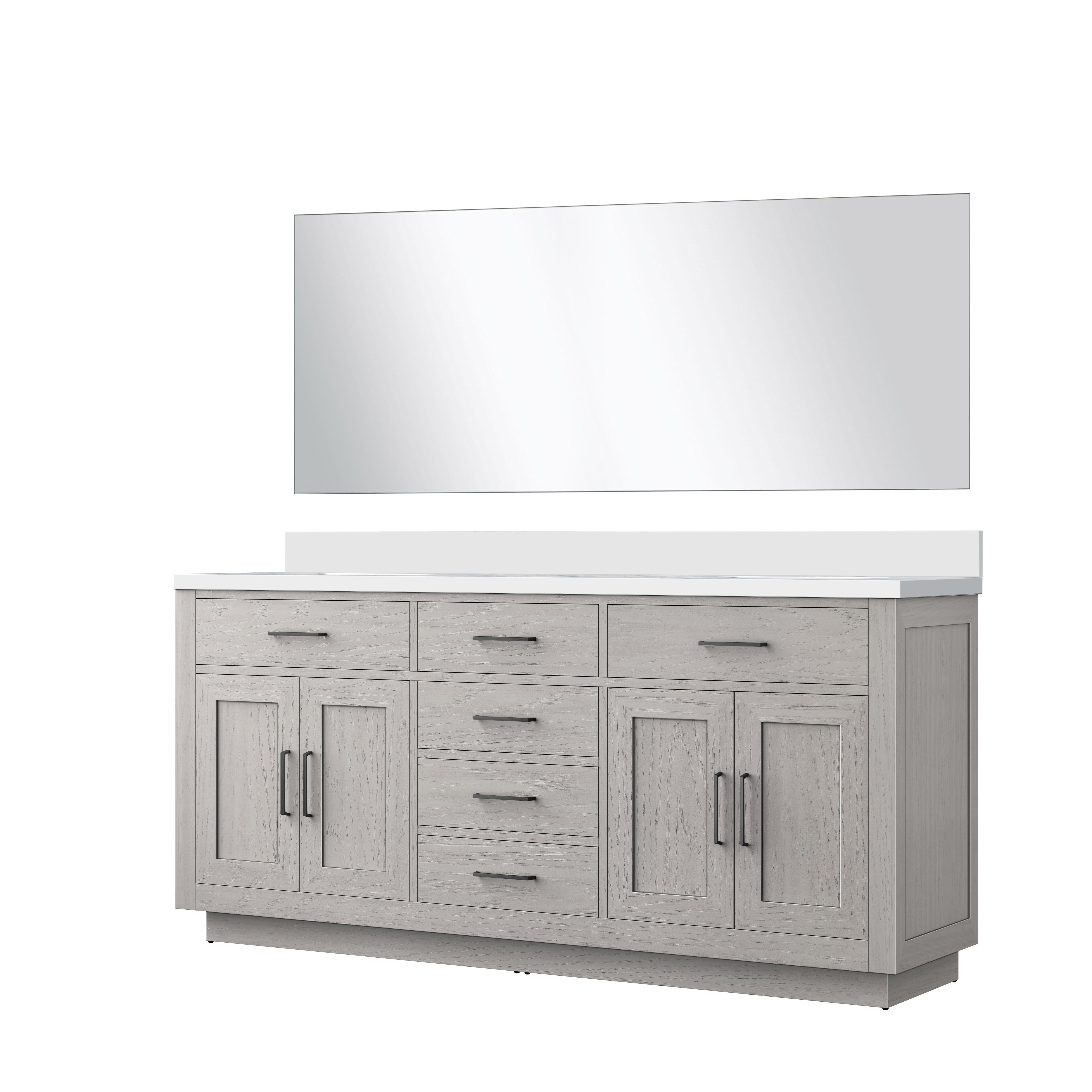 Lexora Meuble-lavabo double en chêne blanc l 72 po x P 22 po avec plateau en marbre de culture ...