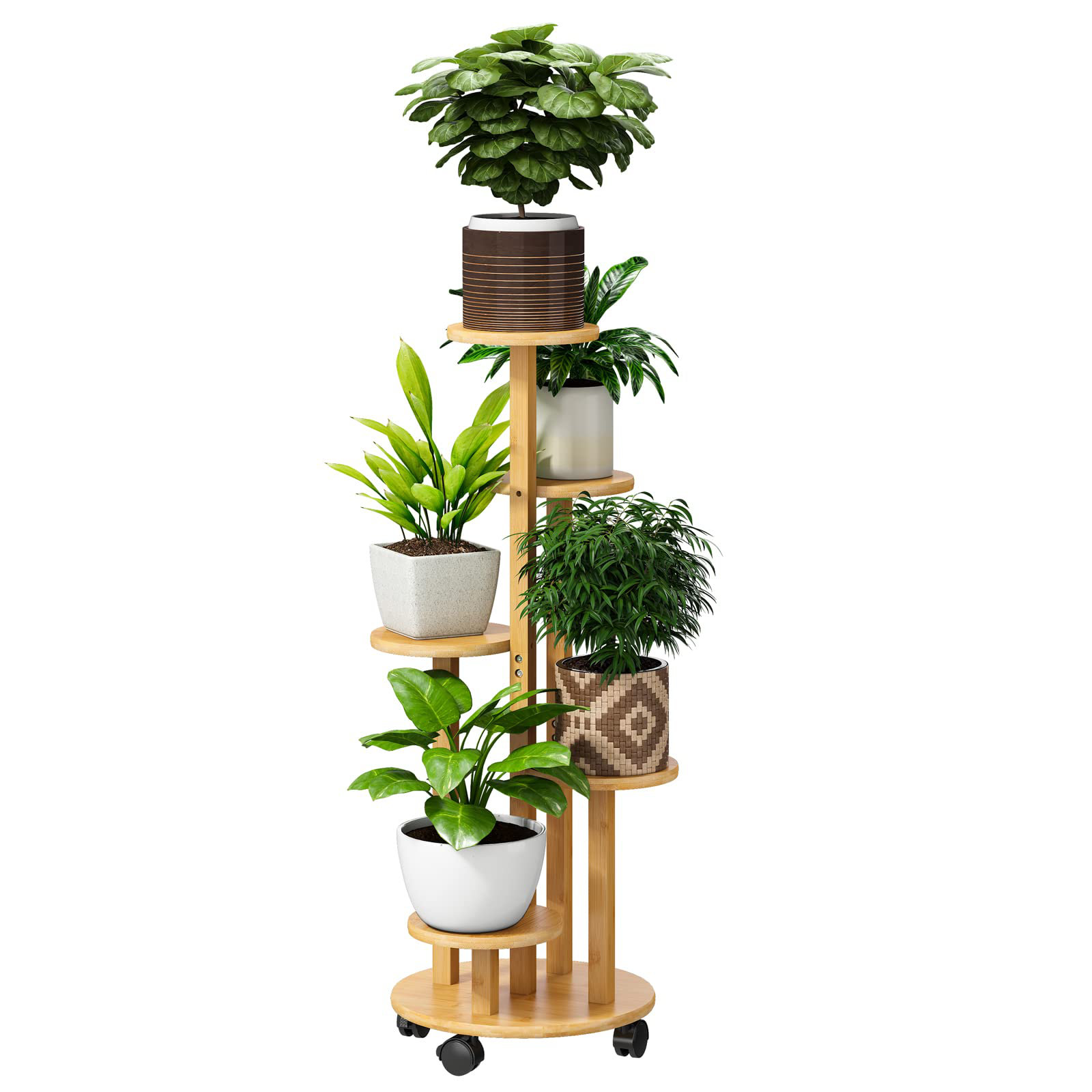 Arlmont & Co. Corner Plant Display Stand With Wheels Brown | Wayfair