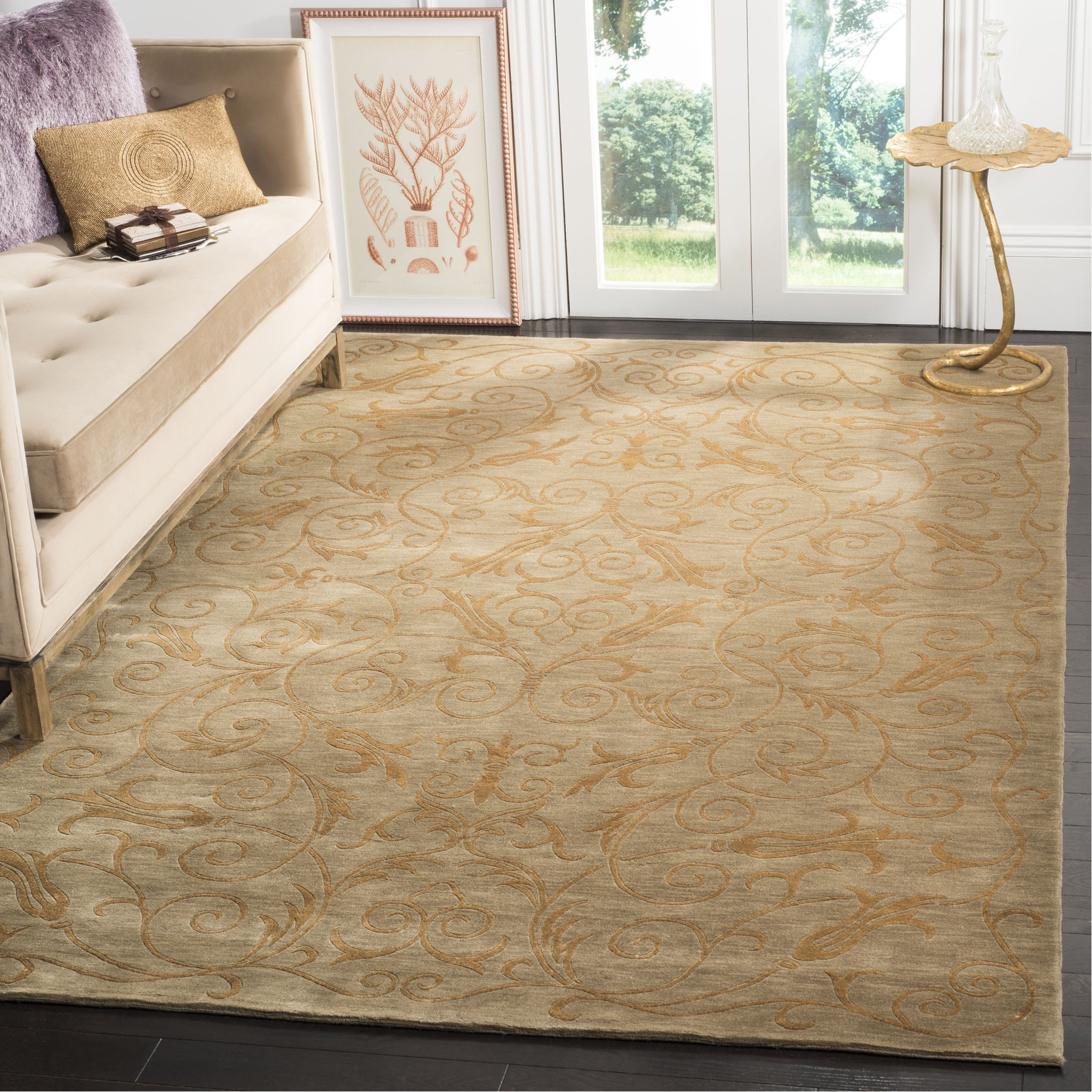 Alcott Hill® Iasos Tibetan Hand Knotted Silk & Wool Pile Floral Rug ...