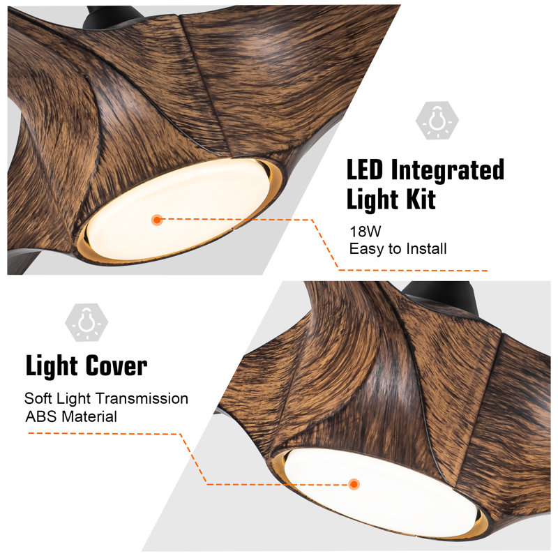 YUHAO Farmhouse 56" 3 - Blade Modern LED Propeller Ceiling Fan with ...