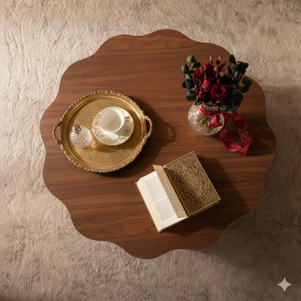 Zedazoom 31.5" Scalloped Edge Coffee Table - Walnut MDF Wood Grain ...