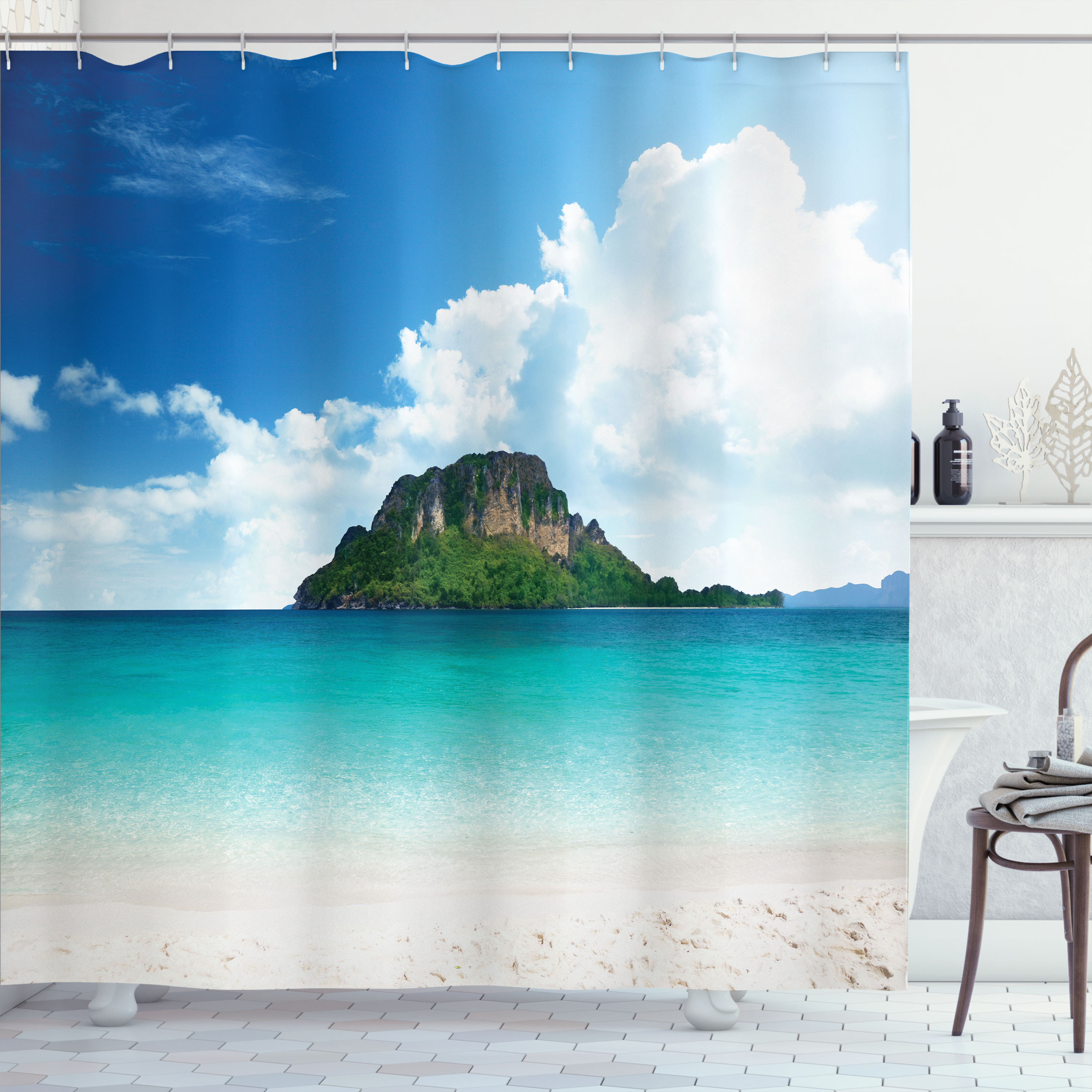 Bay Isle Home™ Island Shower Curtain South Paradise Blue White Cream ...
