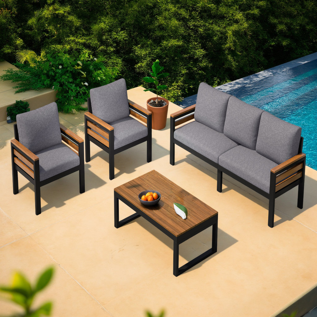 Latitude Run® Exotic Design Wood Structure Outdoor Sofa Set with ...