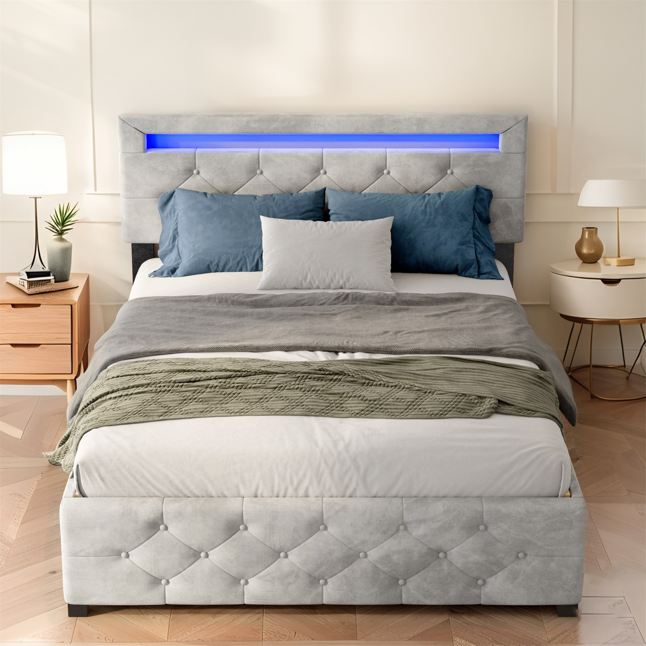 Wrought Studio™ Modern Upholstered Storage Bed with Drawers and LED ...