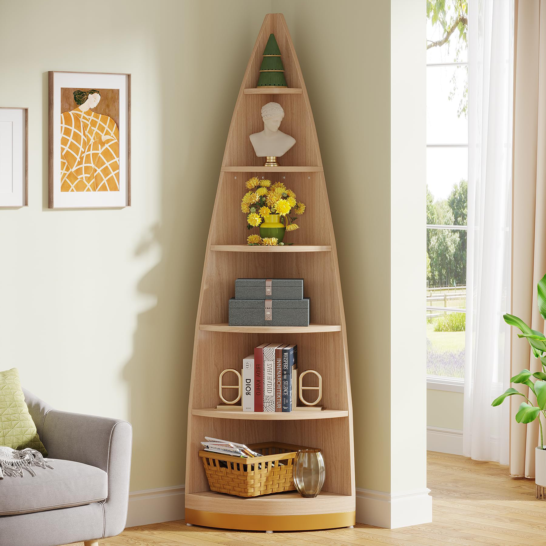 Millwood Pines 6-Tier Corner Bookcase 71 Inches Tall Industrial Corner ...