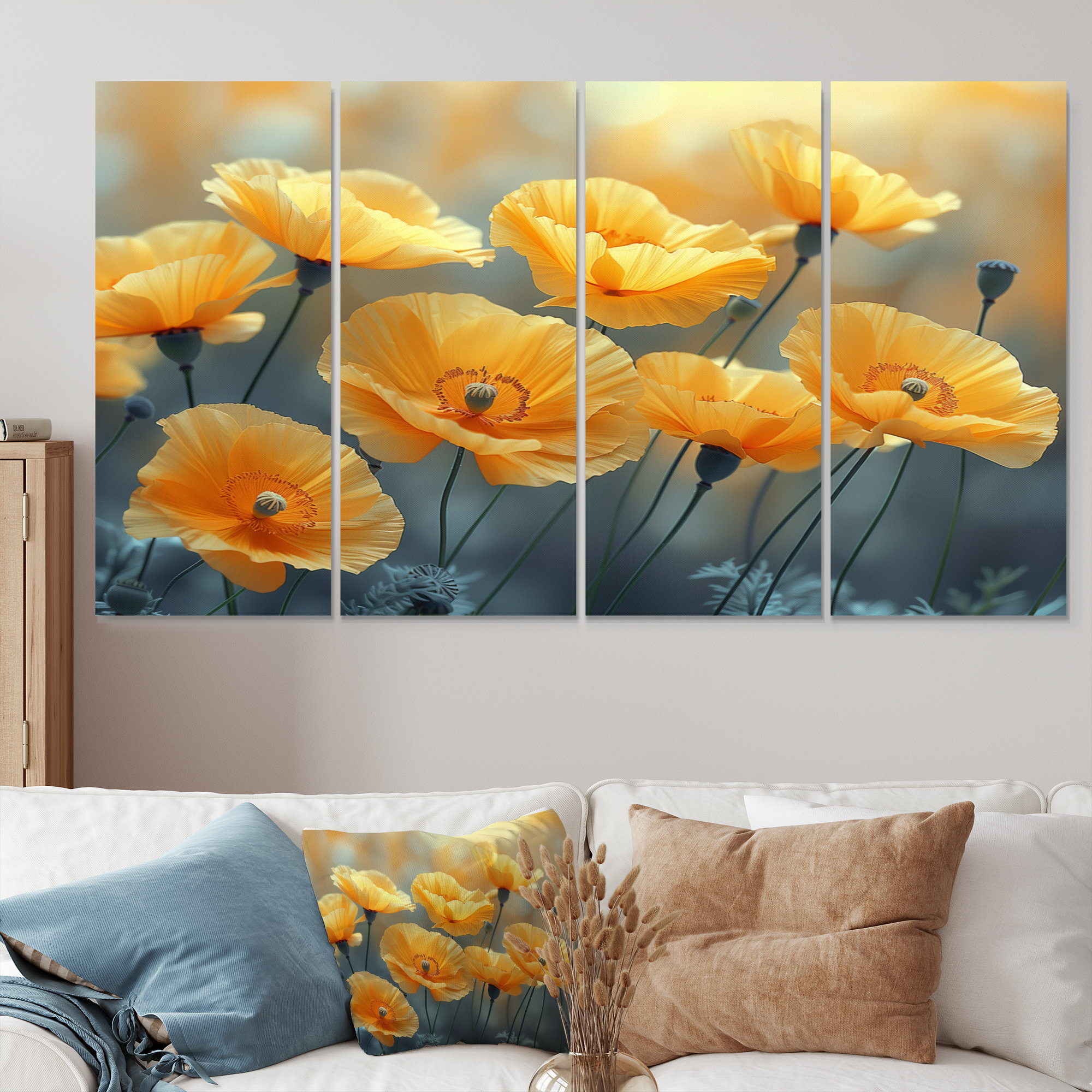 Design Art Yellow Grey Poppies Magic Wonder II - Poppies Wall Decor Set ...