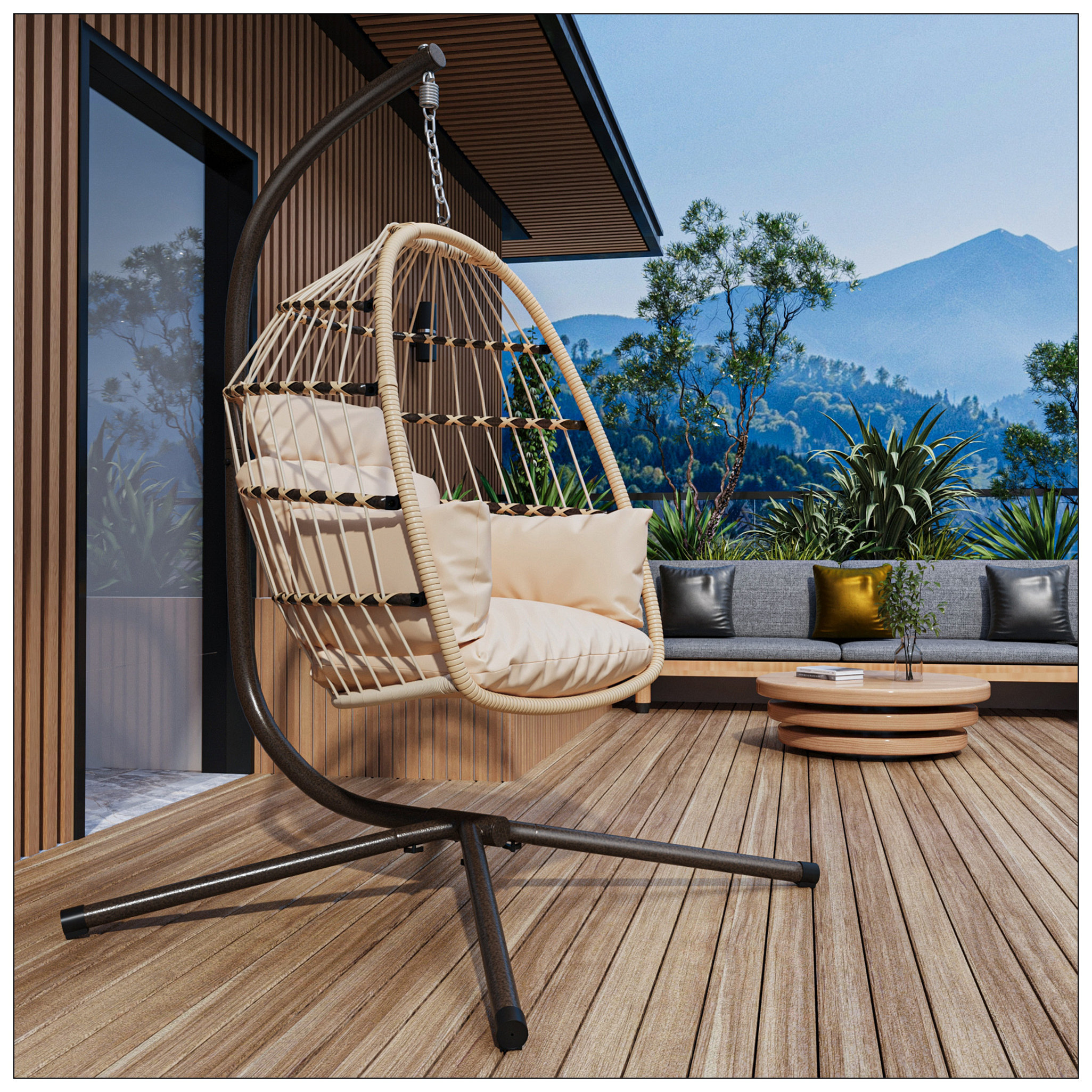 Dakota Fields Patio Foldable Hanging Swing Chair With Stand | Wayfair