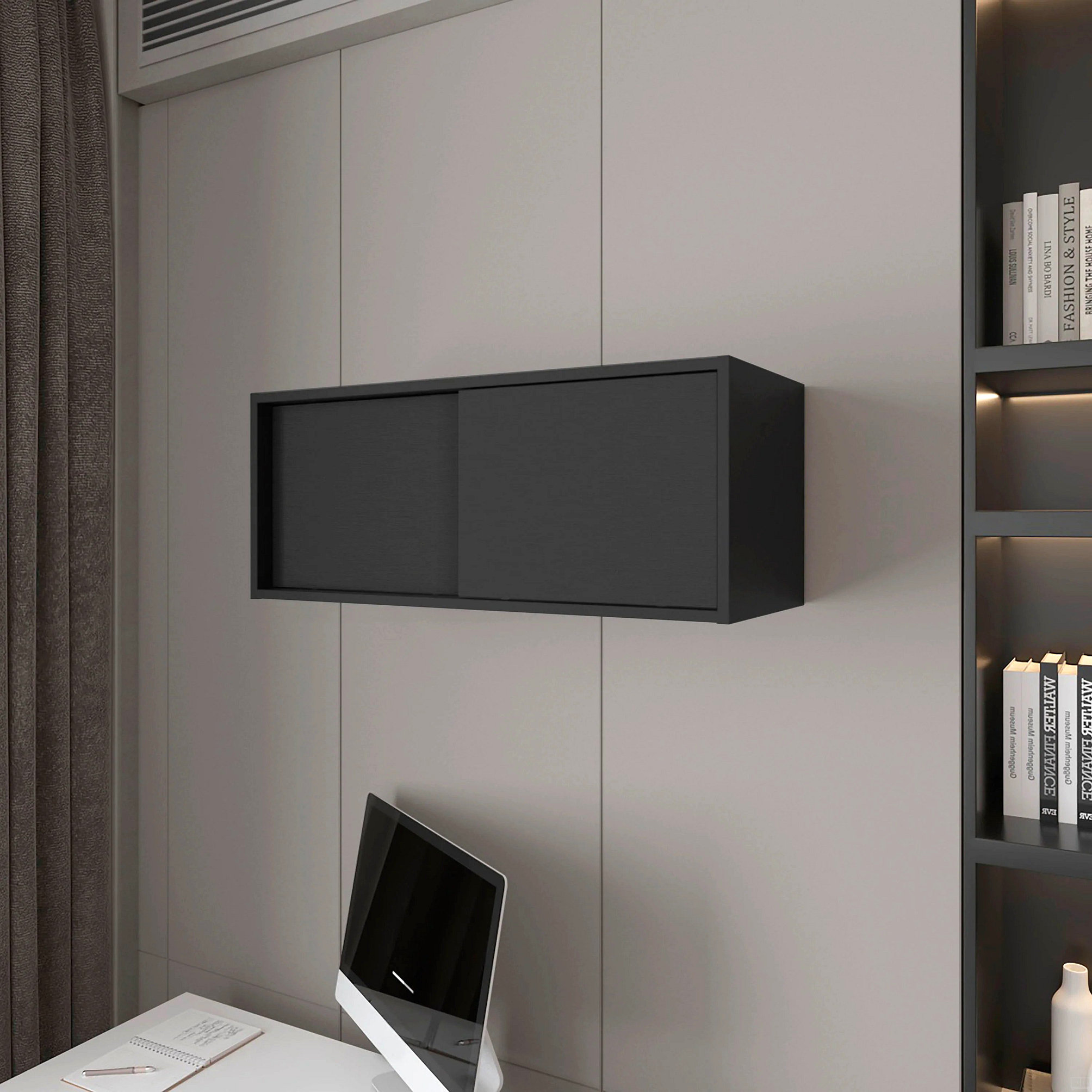 Ebern Designs Floating Cabinet With Sliding Door | Wayfair