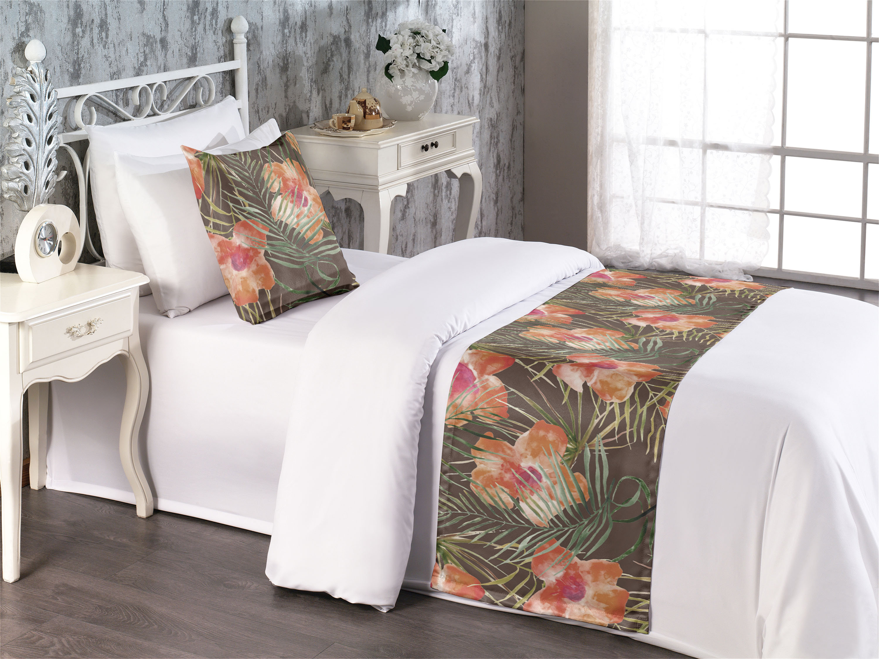 Ambesonne Floral Boho Bed Runner Set Art of Tropical Flowers Pale ...