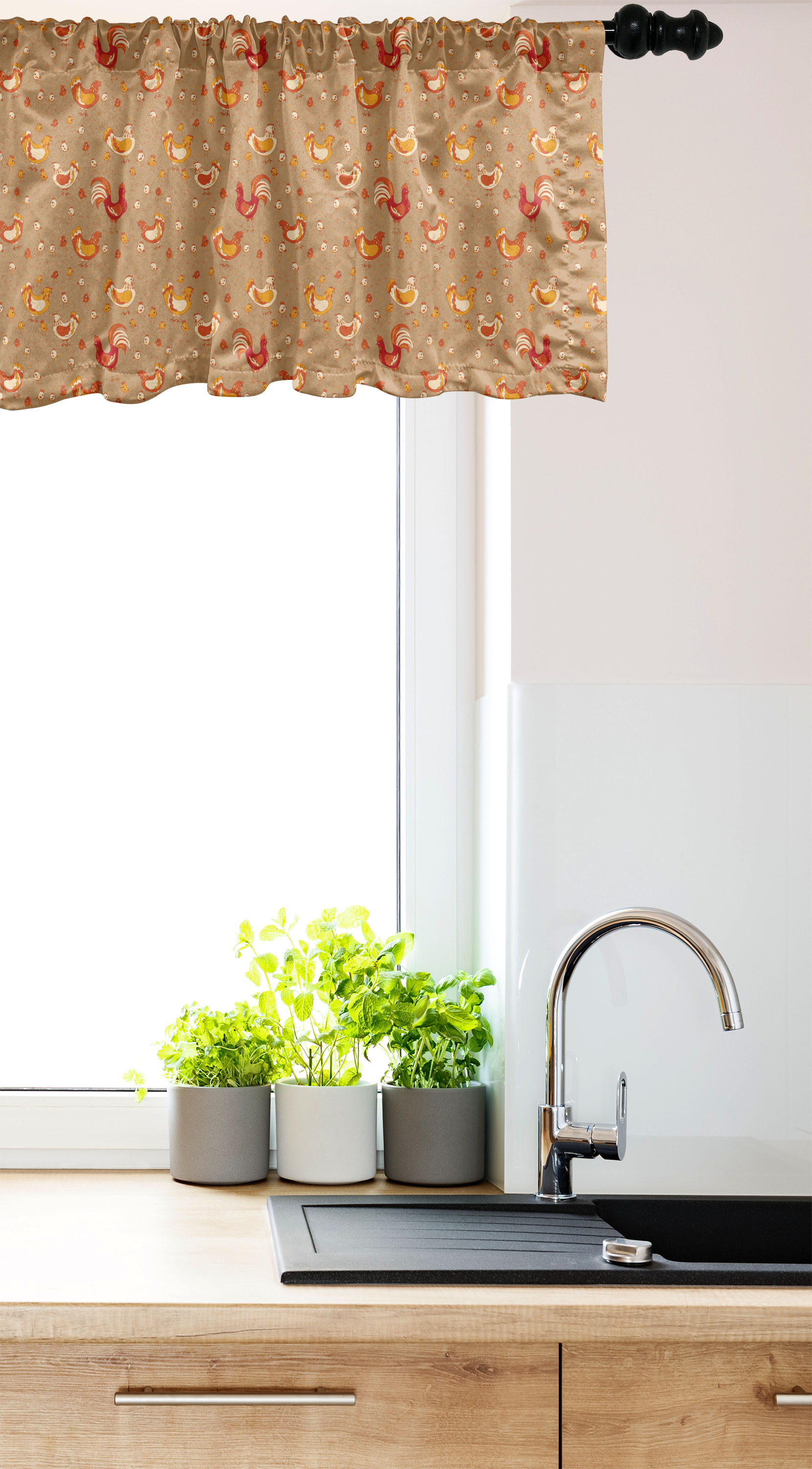 Ambesonne Hen and Chicks Valance Pack of 2 Farm Family Animals Camel ...