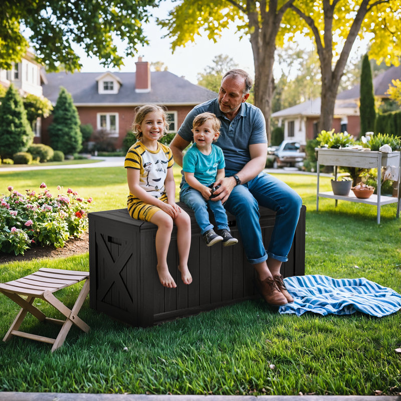 Furmax 120 Gallons Water Resistant Plastic Lockable Deck Storage Box ...