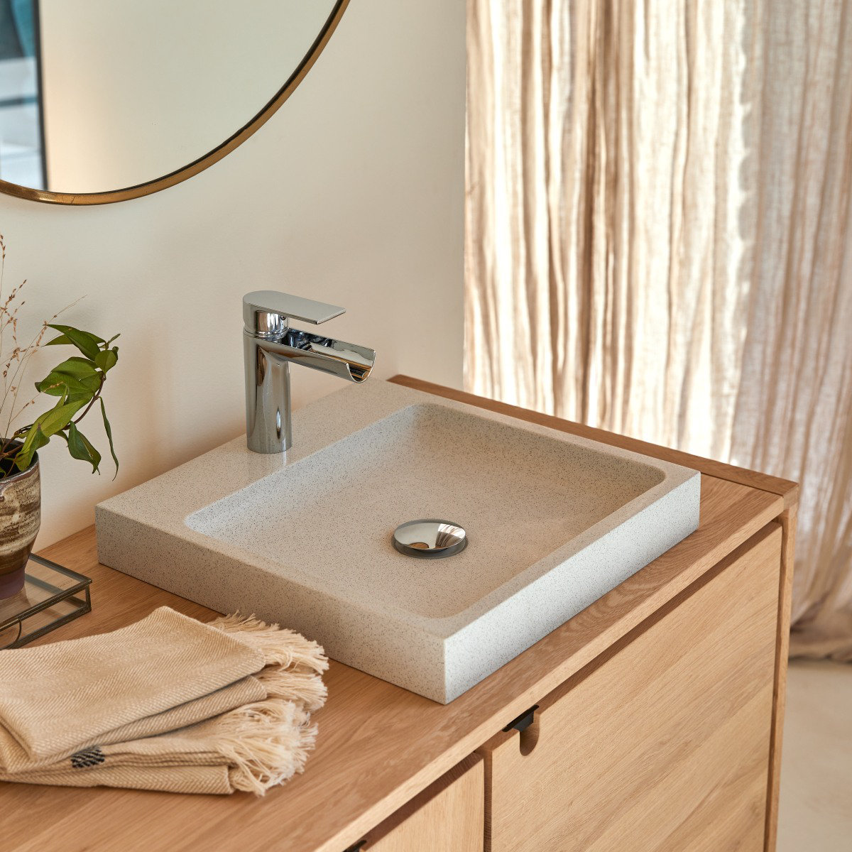 Tikamoon Timon White Premium Terrazzo Square Bathroom Sink | Perigold
