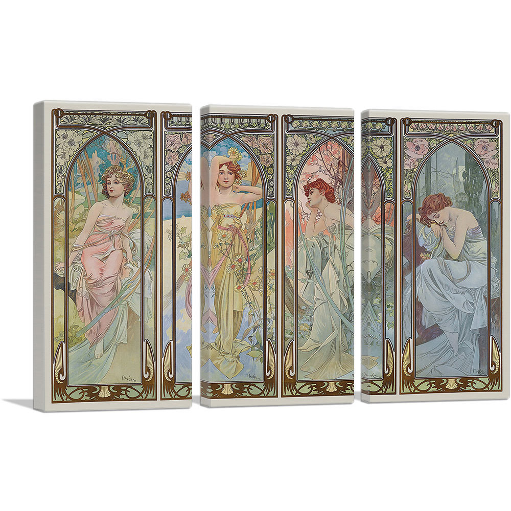 ARTCANVAS Times of the Day by Alphonse Mucha - 3 Piece Wrapped Canvas ...