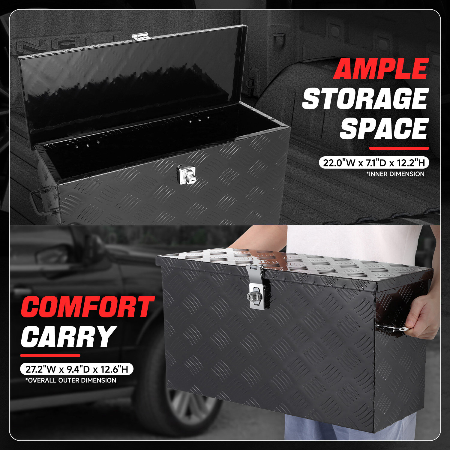 Latitude Run® 27" Aluminum Truck Pickup Trailer RV Tool Box Storage W ...