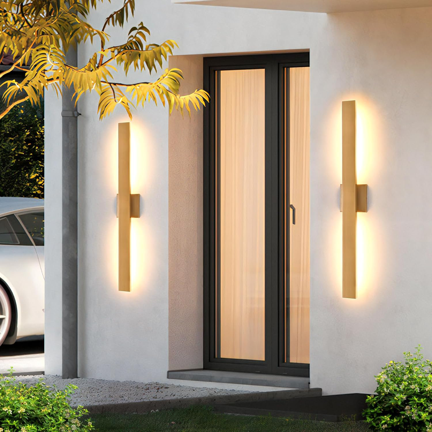 Everly Quinn Modern Gold LED Porch Lights - Energy-Saving Waterproof ...
