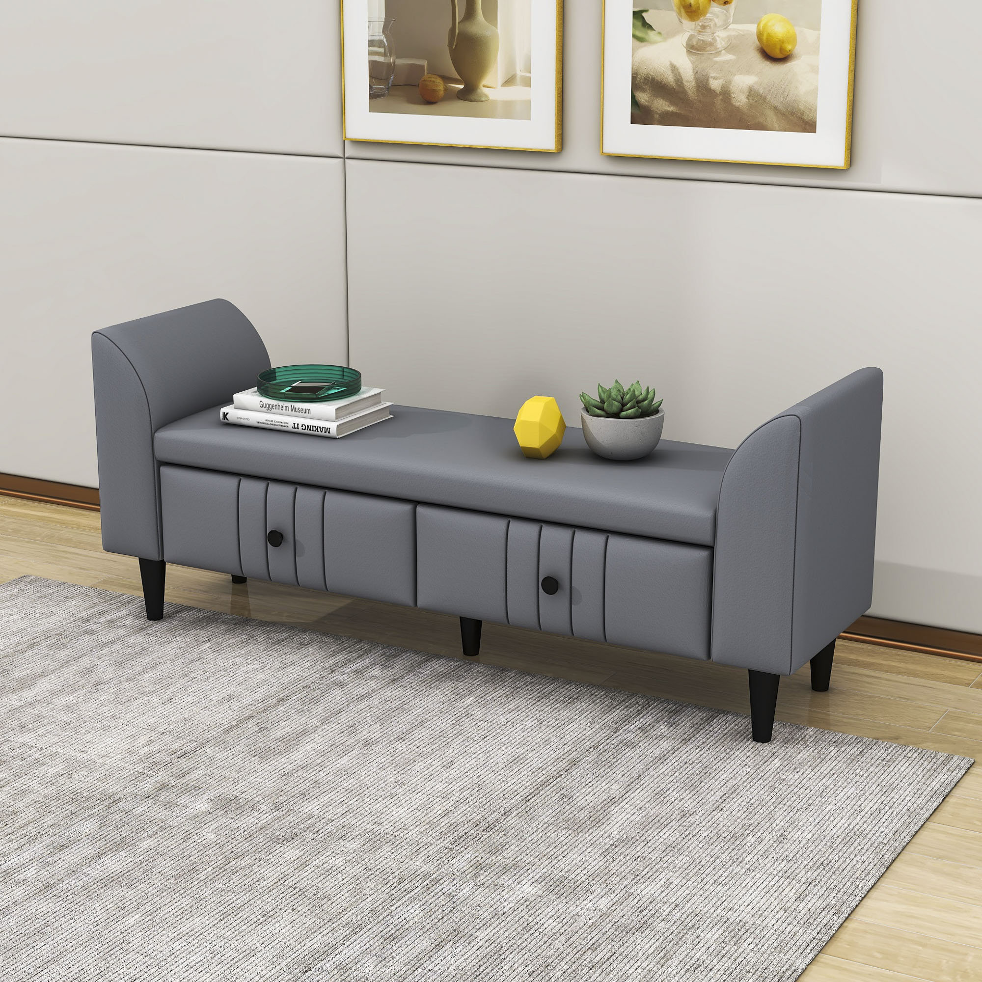 Latitude Run® Makyleigh Velvet Drawers Storage Bench | Wayfair