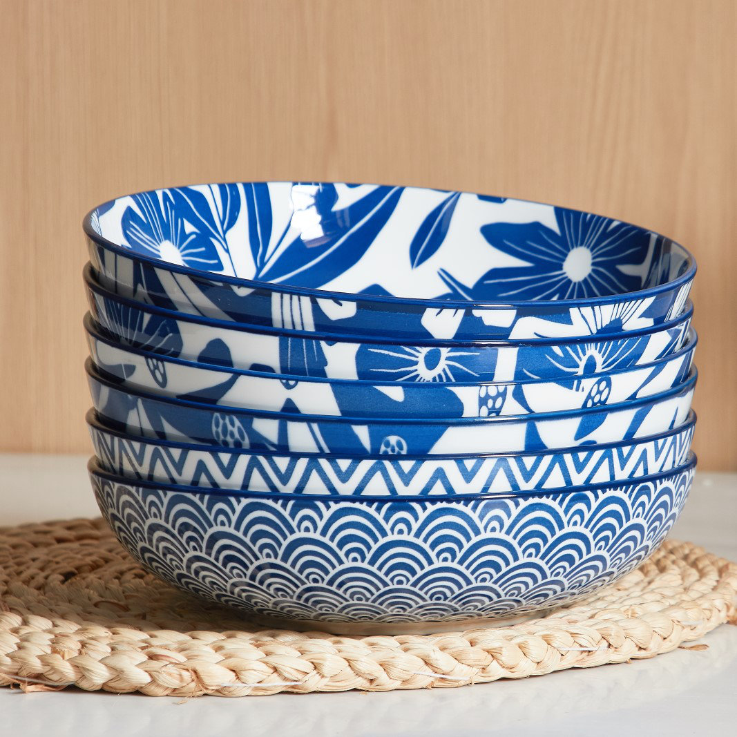 Dakota Fields 6 Piece Donnah Ceramic Pasta Dish, 36 oz Dinner Bowl ...