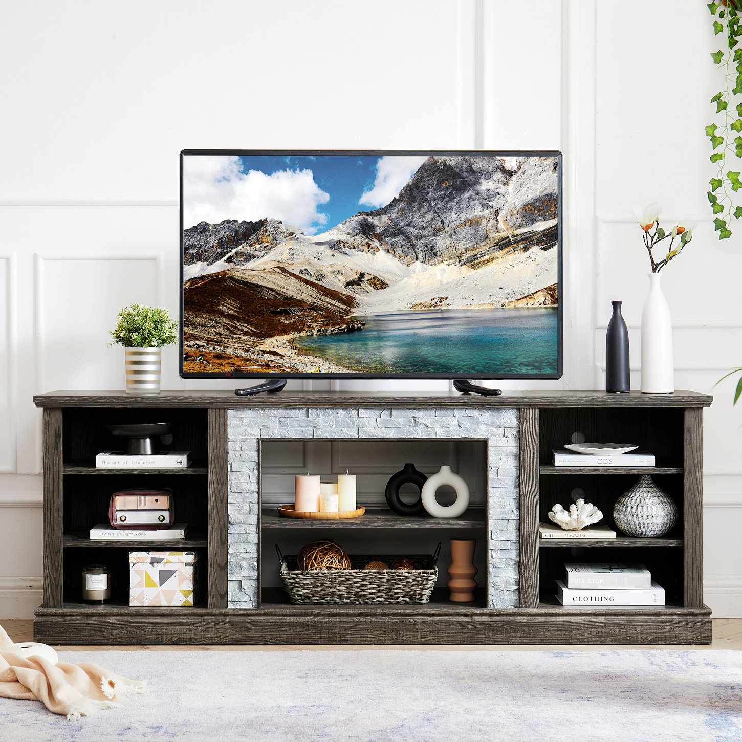Lark Manor Large Faux Stacked Stone Tv Stnad, Media Console Table - Wayfair Canada