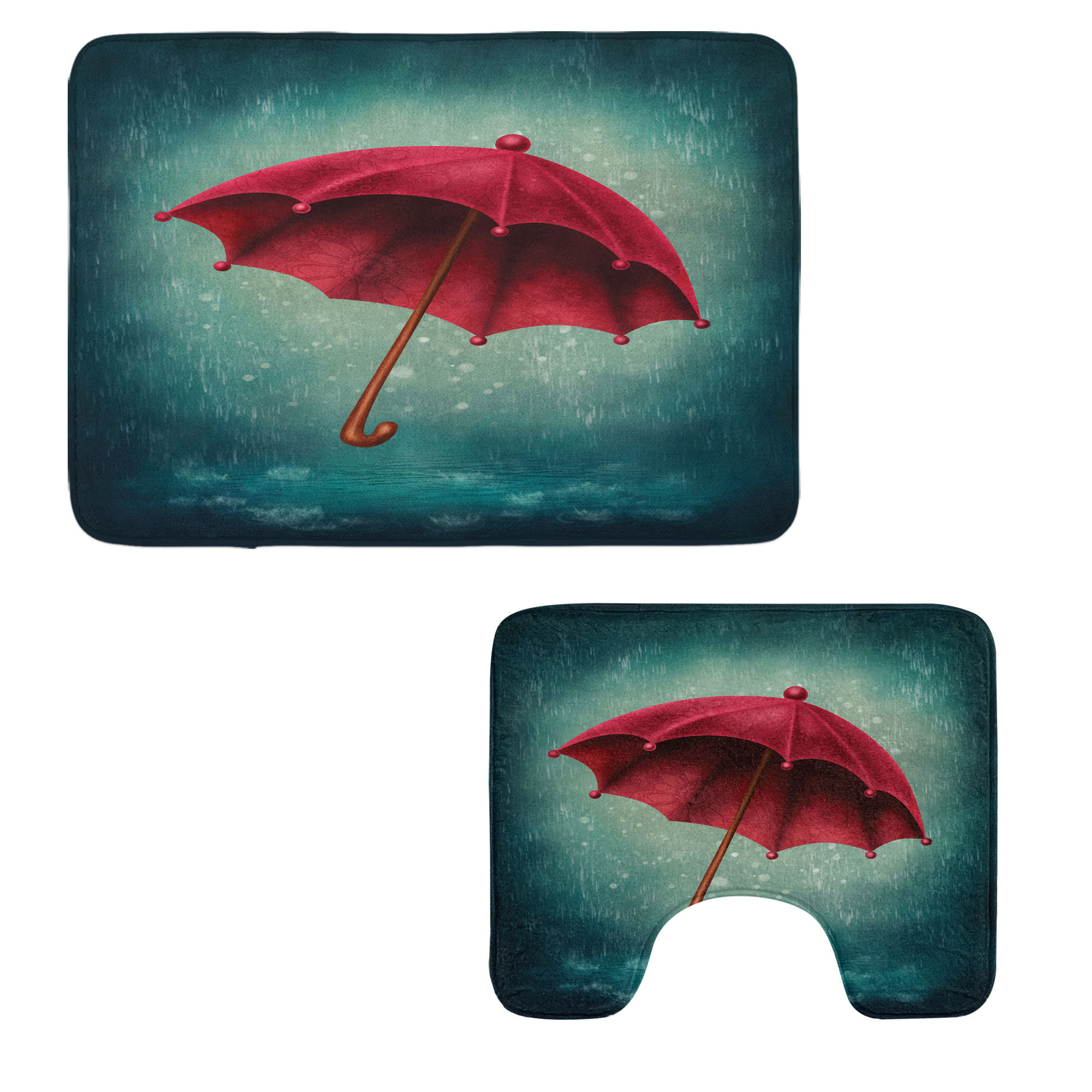 Dakota Fields Teal Bathroom Rug Set 2 Pieces Rectangle & Contour Mats ...