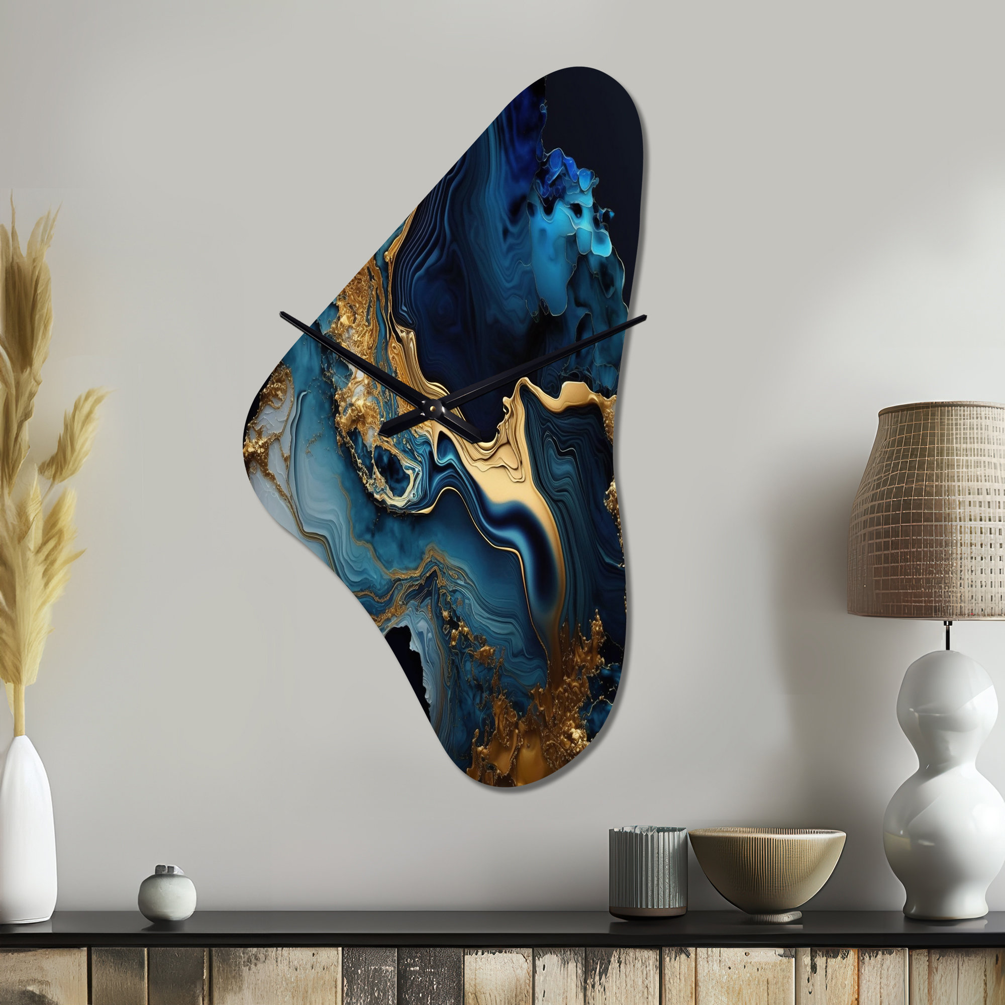 Design Art Abstract Geode Marble Blue III - Boomerang Shape Blue Wall ...