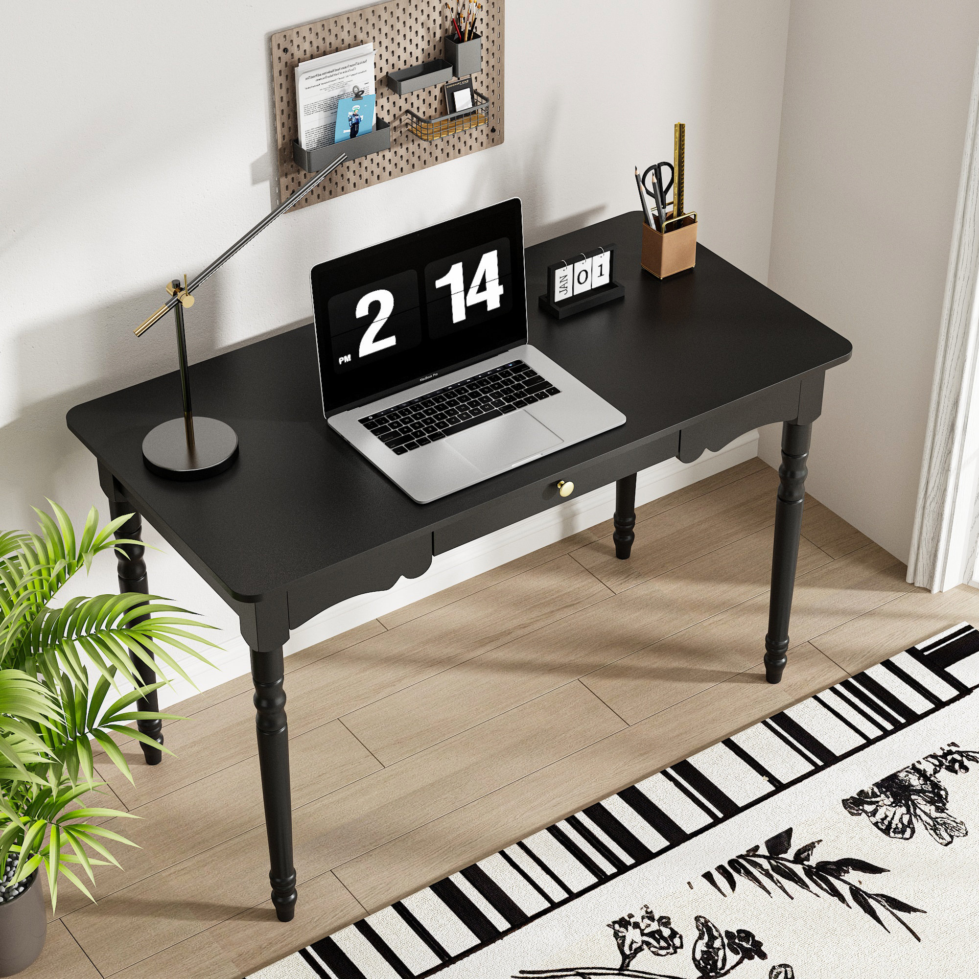 Charlton Home® Modern Black Computer Writing Desk With 1 Drawer For ...