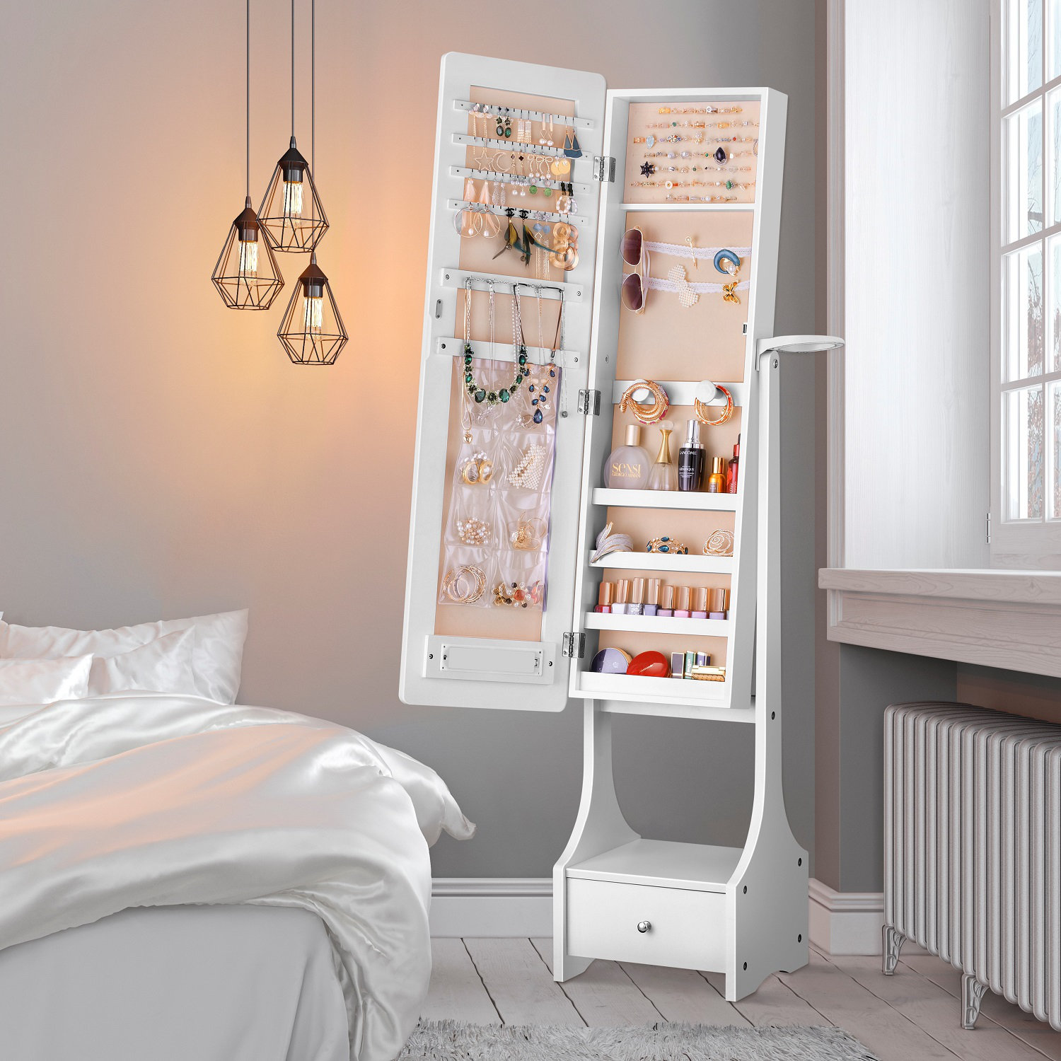 Red Barrel Studio® LED Light Jewelry Cabinet Standing Full Screen ...