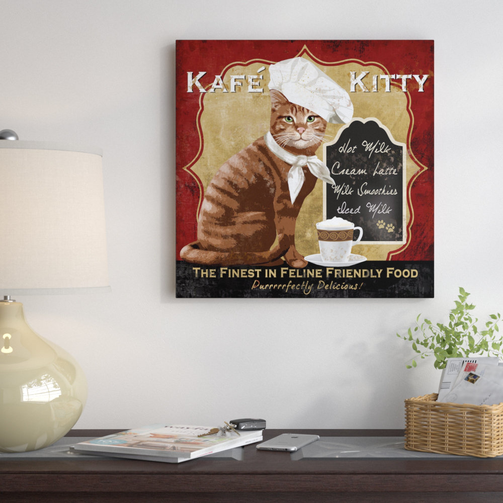 East Urban Home Kafe Kitty Vintage Advertisement on Wrapped Canvas ...